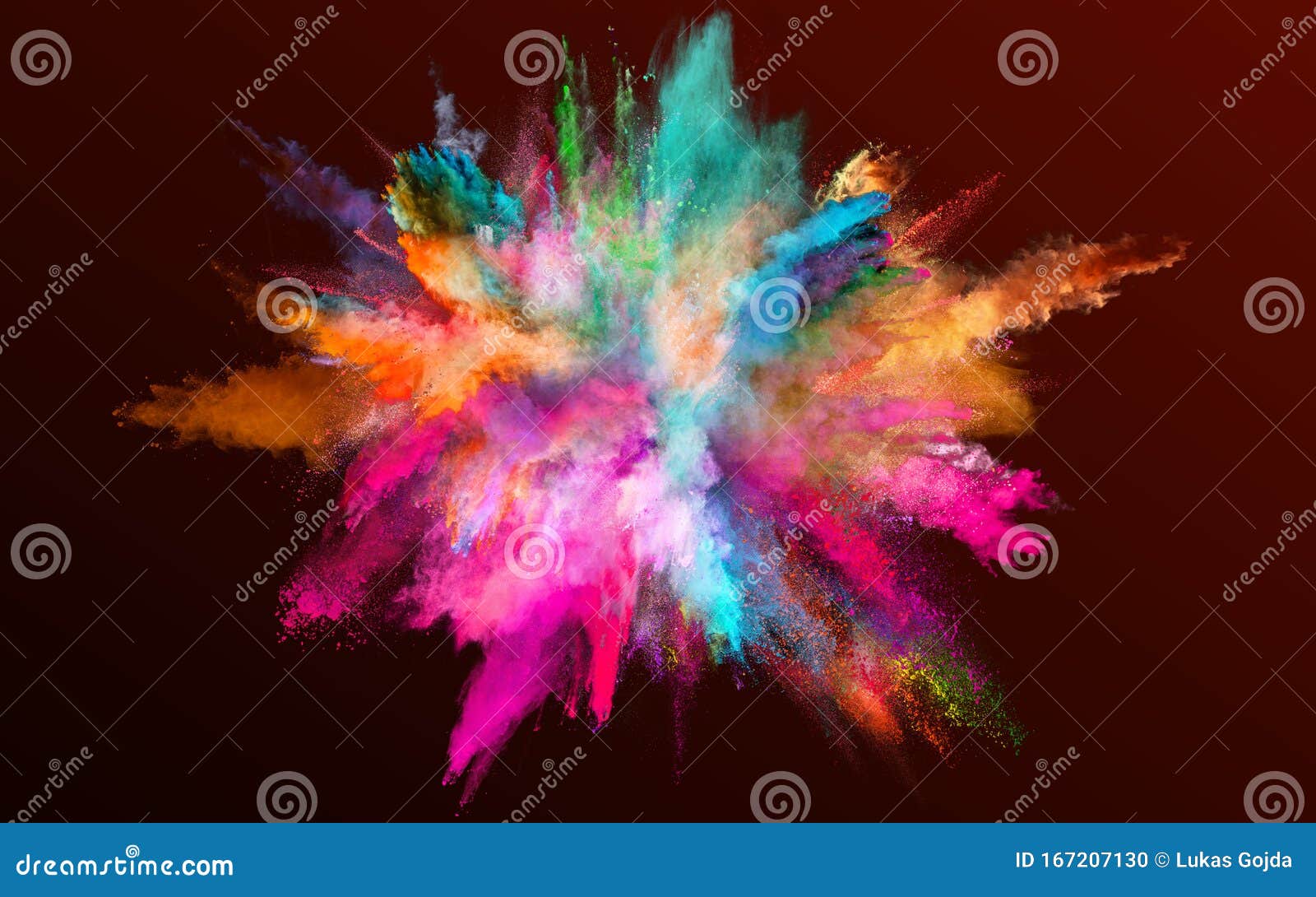 Colored Powder Explosion On Gradient Dark Background. Stock Photo ...