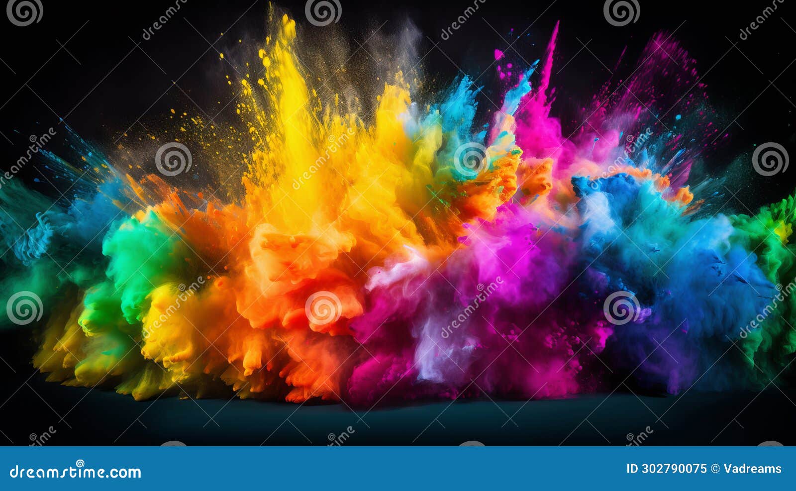 Colored Powder Explosion. Rainbow Colors Dust on Black Background Stock ...
