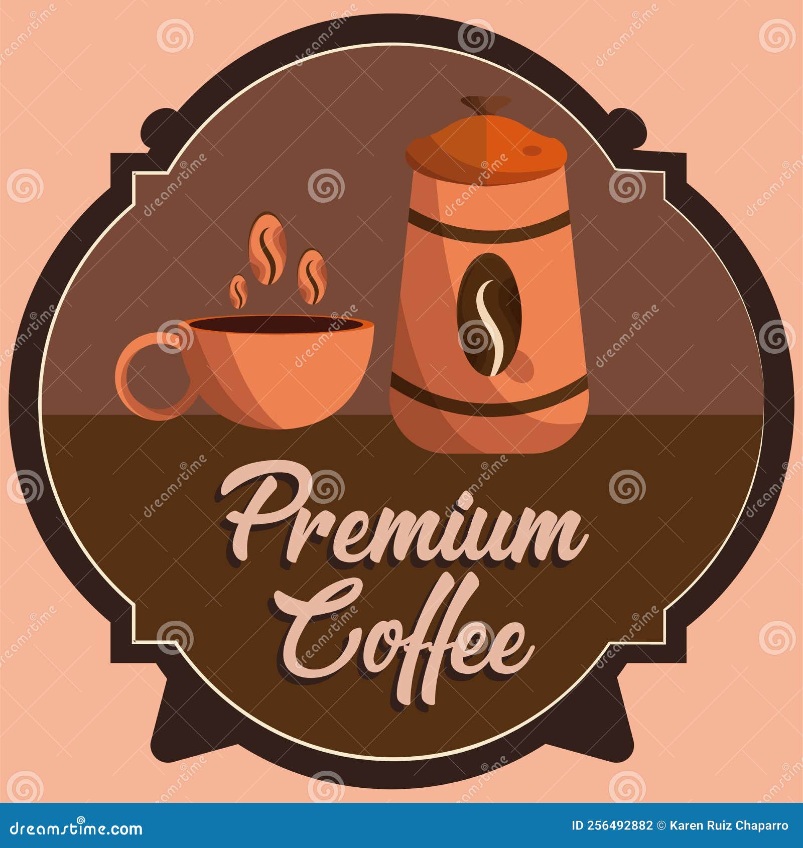 Colored Premium Coffee Label with a Cup and a Pot Vector Stock Vector ...