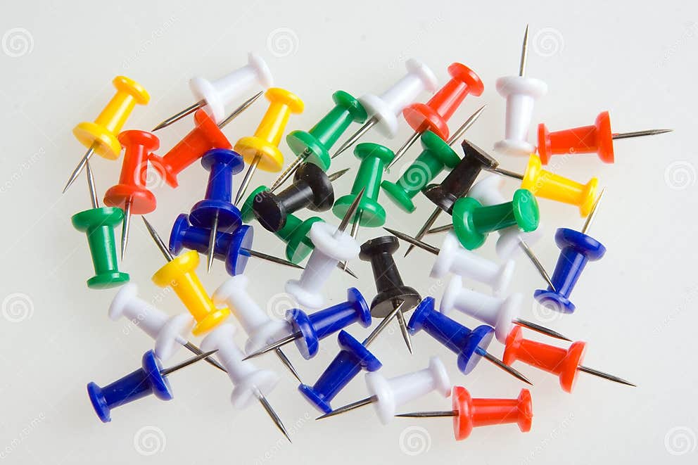 Colored Push Pin in Different Angles. Realistic Attach Button Set ...
