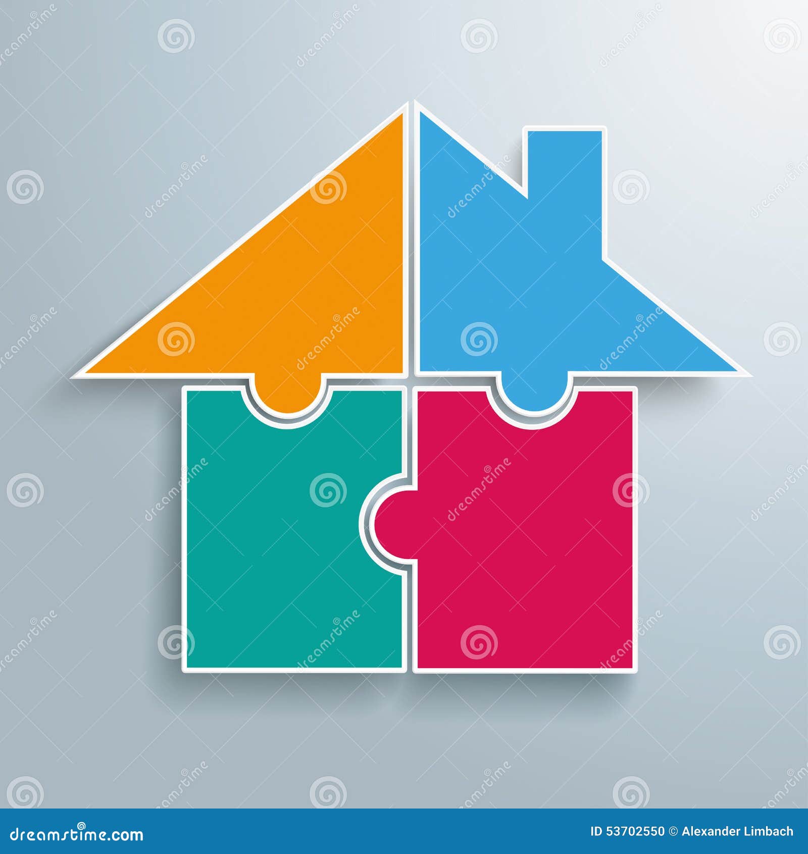 Colored 4 Puzzles House stock vector. Illustration of connected - 53702550