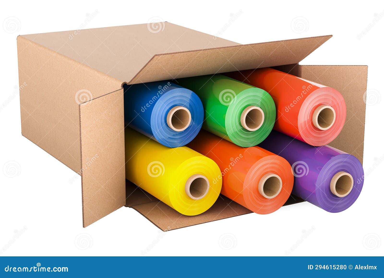 Colored PVC Polythene Plastic Tape Rolls Inside Cardboard Box, 3D ...