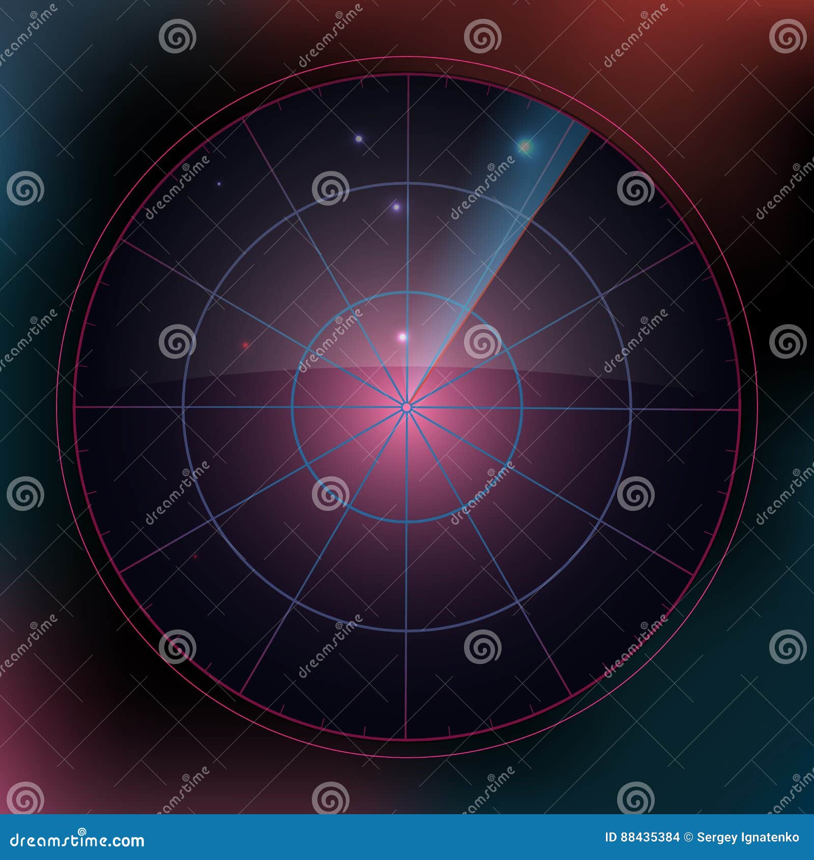 Colored Radar Screen with Targets in Process ,dynamic Illustration ...