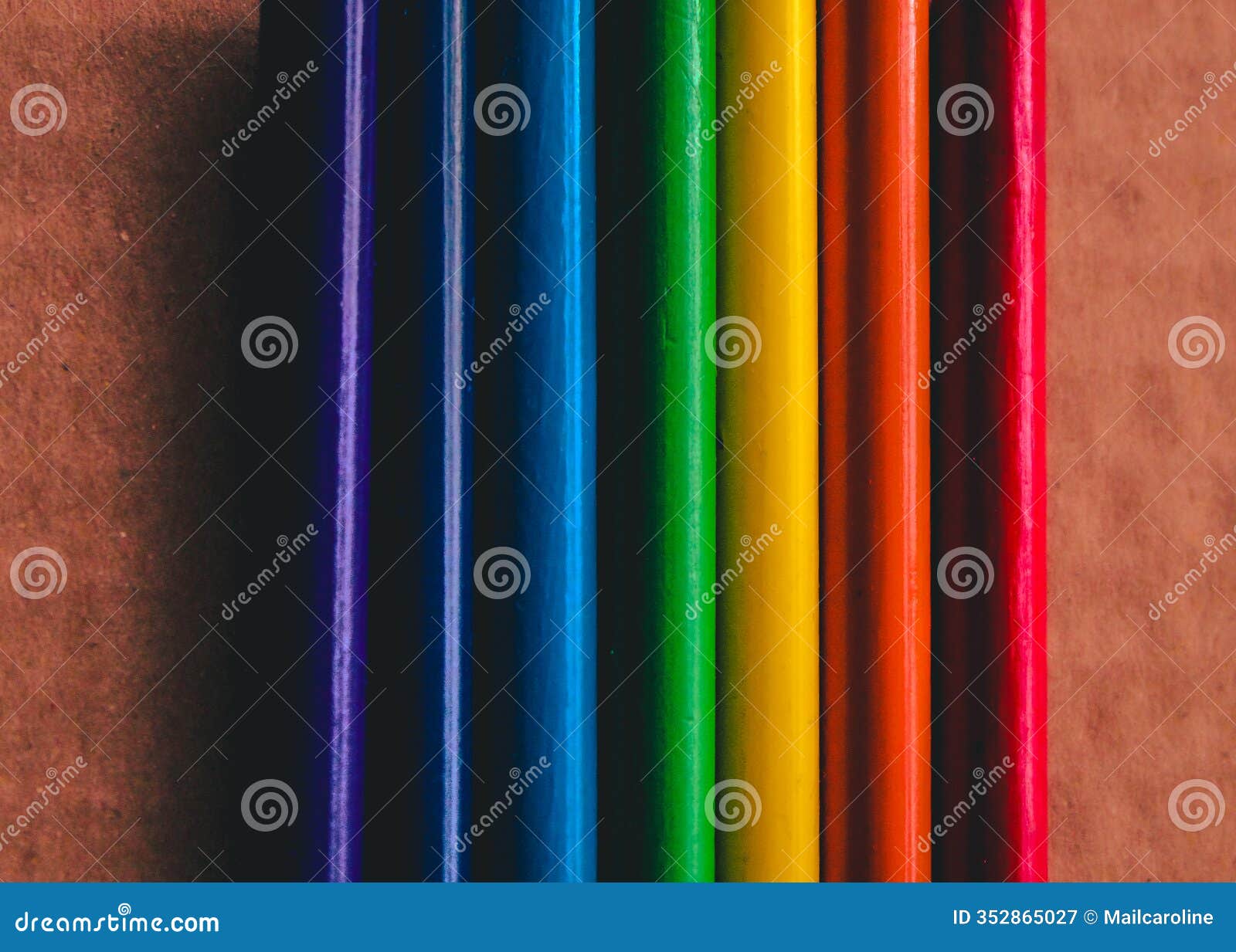 Colored Retro Rainbow Columns of Pencils on a Brown Corrugated Box ...