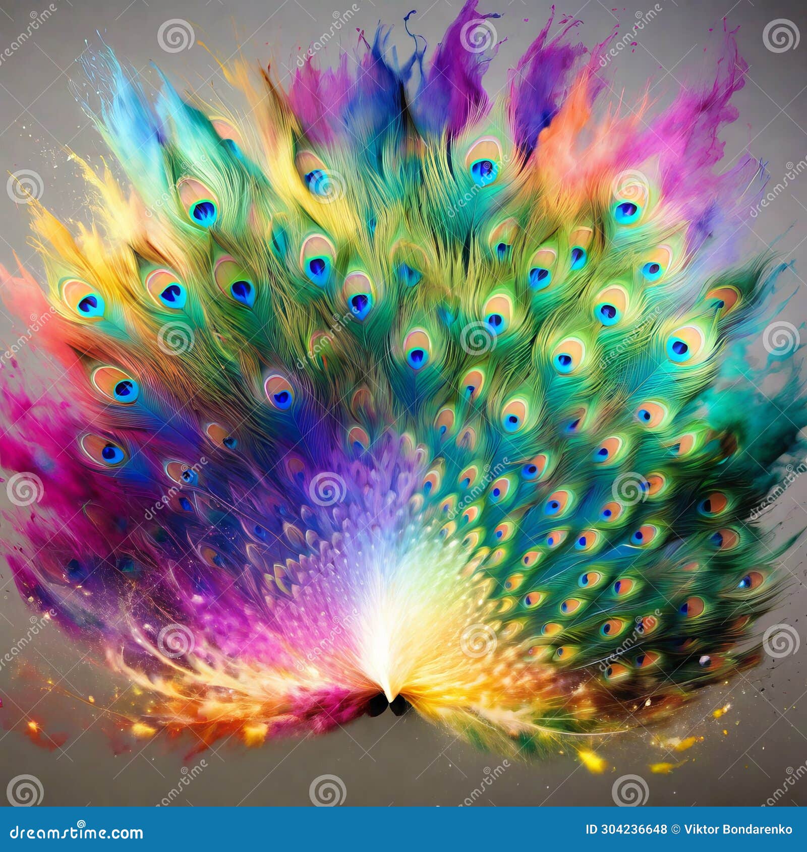 Colored Rainbow Powder Explosion Background in the Form of Peacock Tail ...