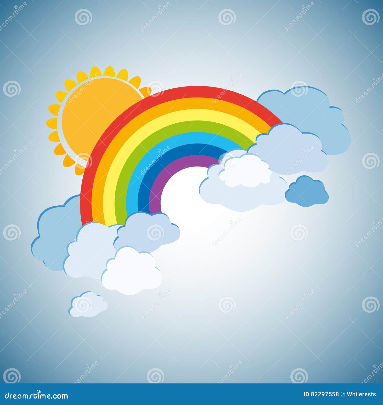 Colored Rainbows With Clouds And Sun. Cartoon Illustration Isolated On ...