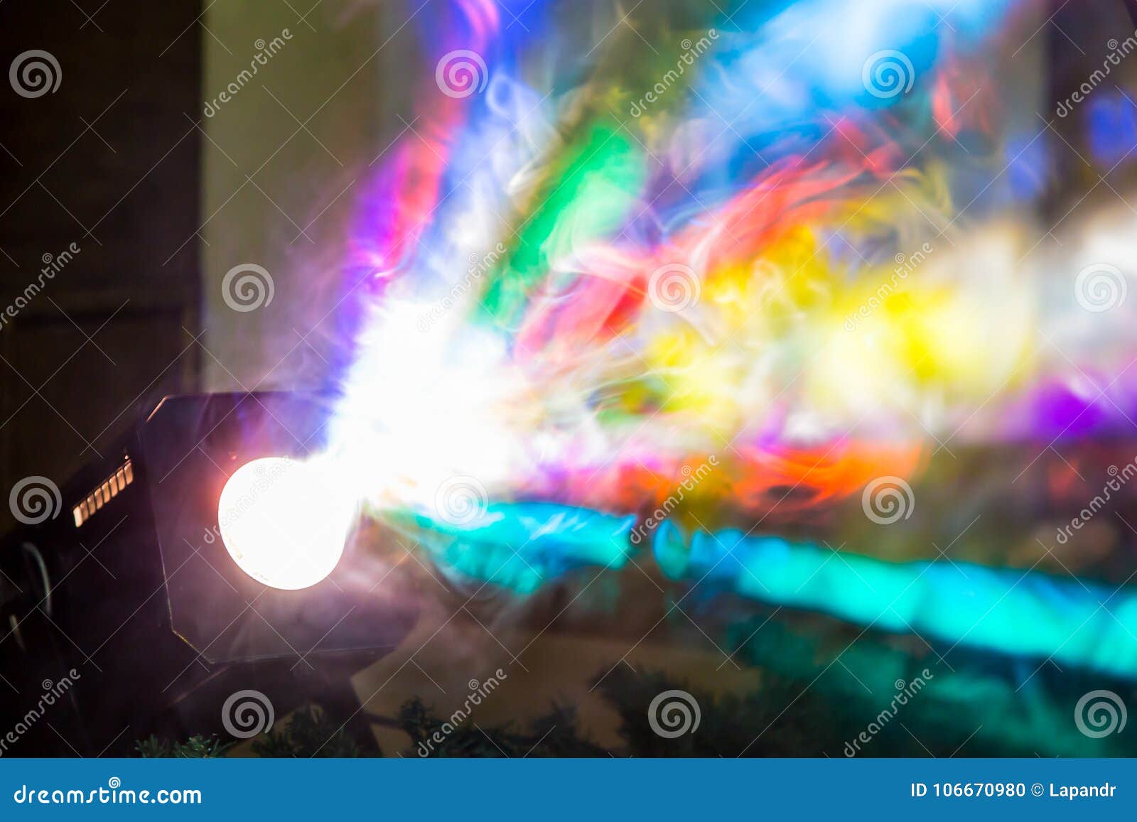 The Colored Rays of Light from the Searchlight through Smoke. a ...