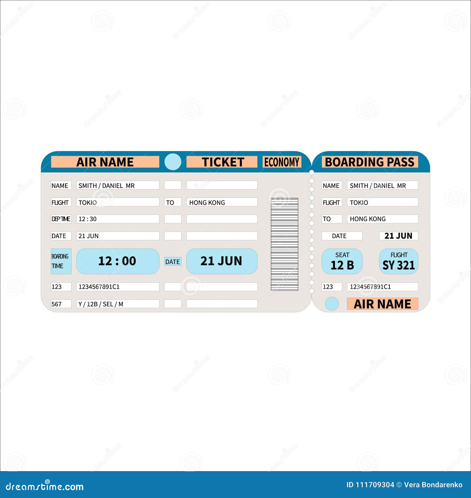 Colored Realistic Flight Ticket with a Boarding Pass. Stock Vector ...