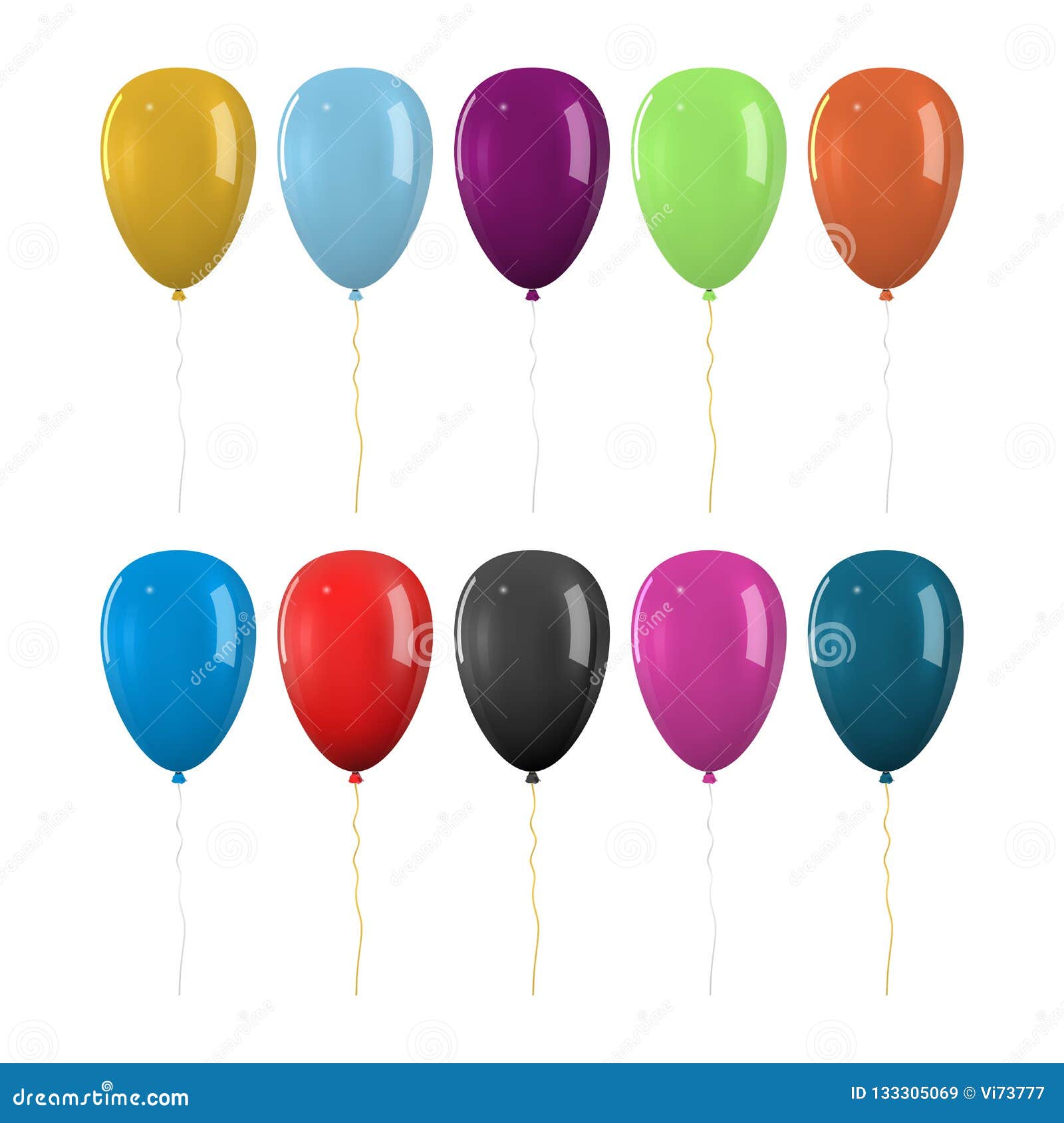 Colored Realistic Glossy Helium Balloon Set. Isolated Vector ...