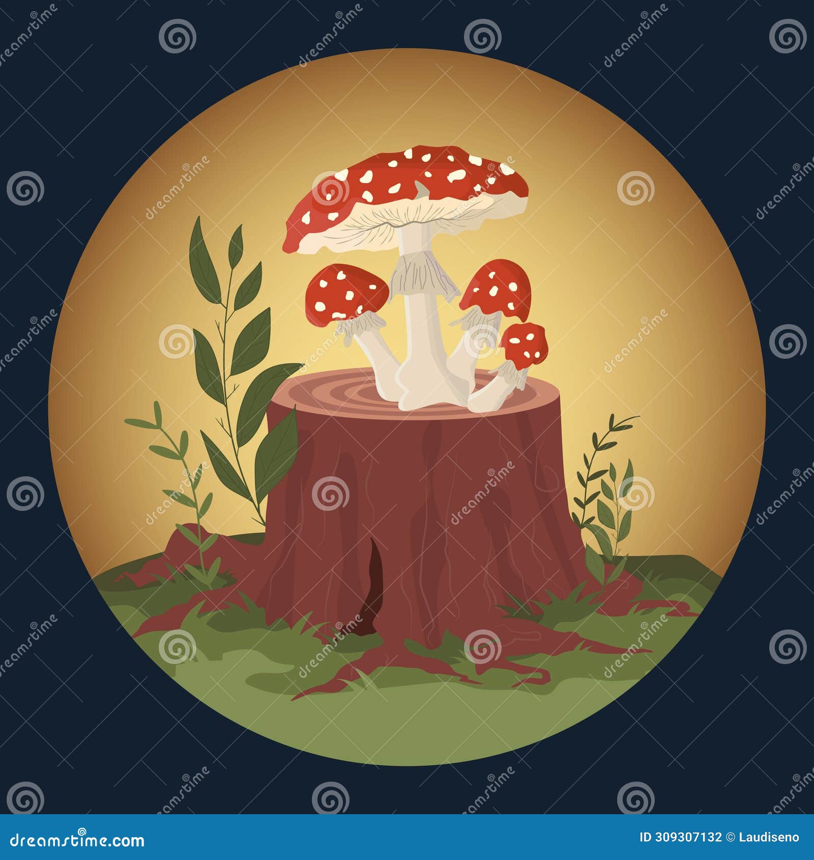 Colored Realistic Mushroom on Log Vector Stock Vector - Illustration of ...