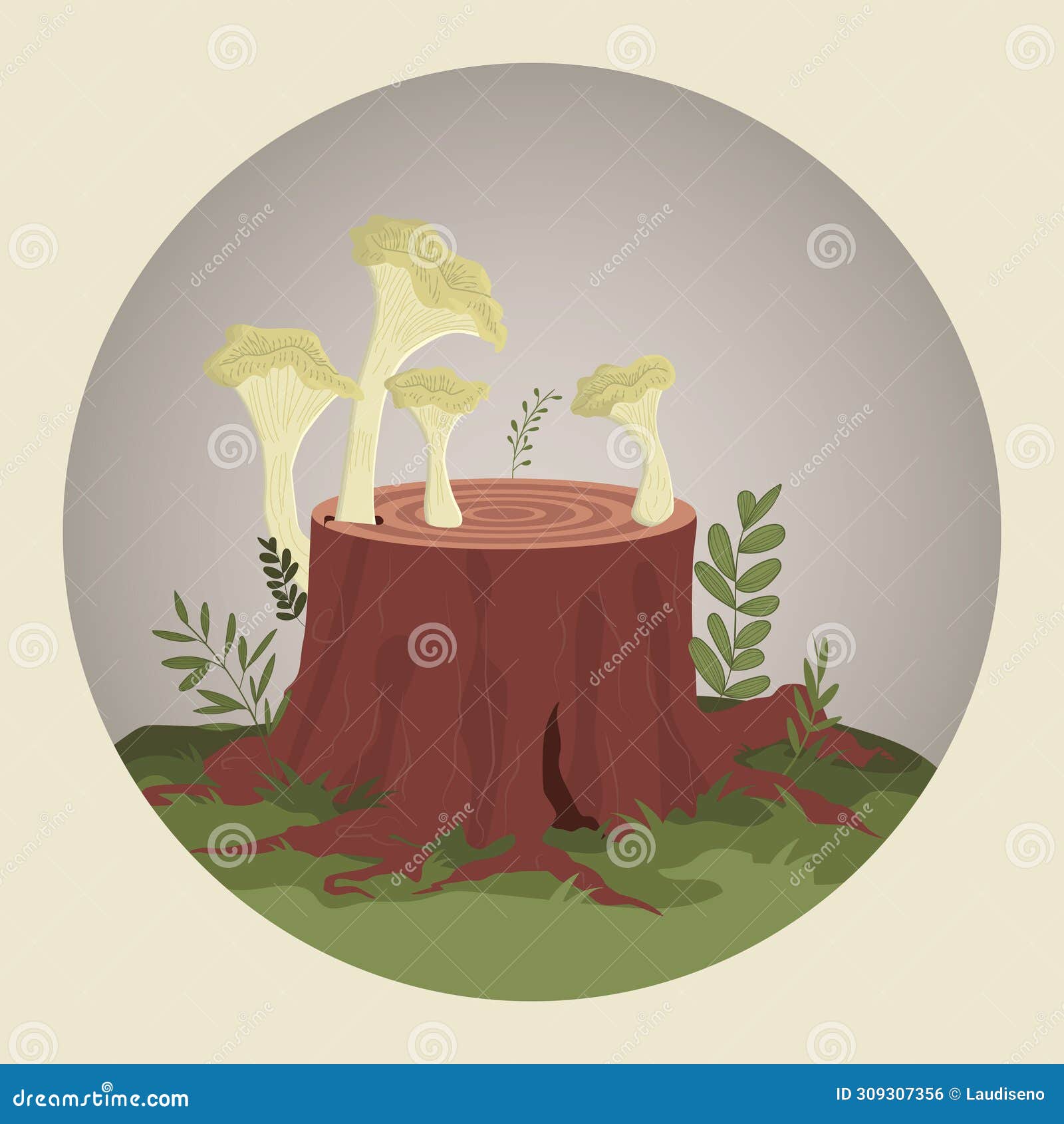 Colored Realistic Mushroom on Log Vector Stock Vector - Illustration of ...