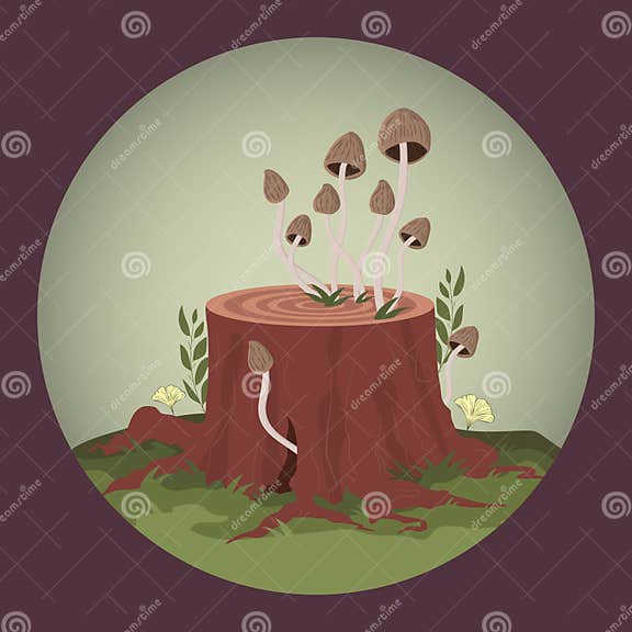 Colored Realistic Mushroom on Log Vector Stock Vector - Illustration of ...