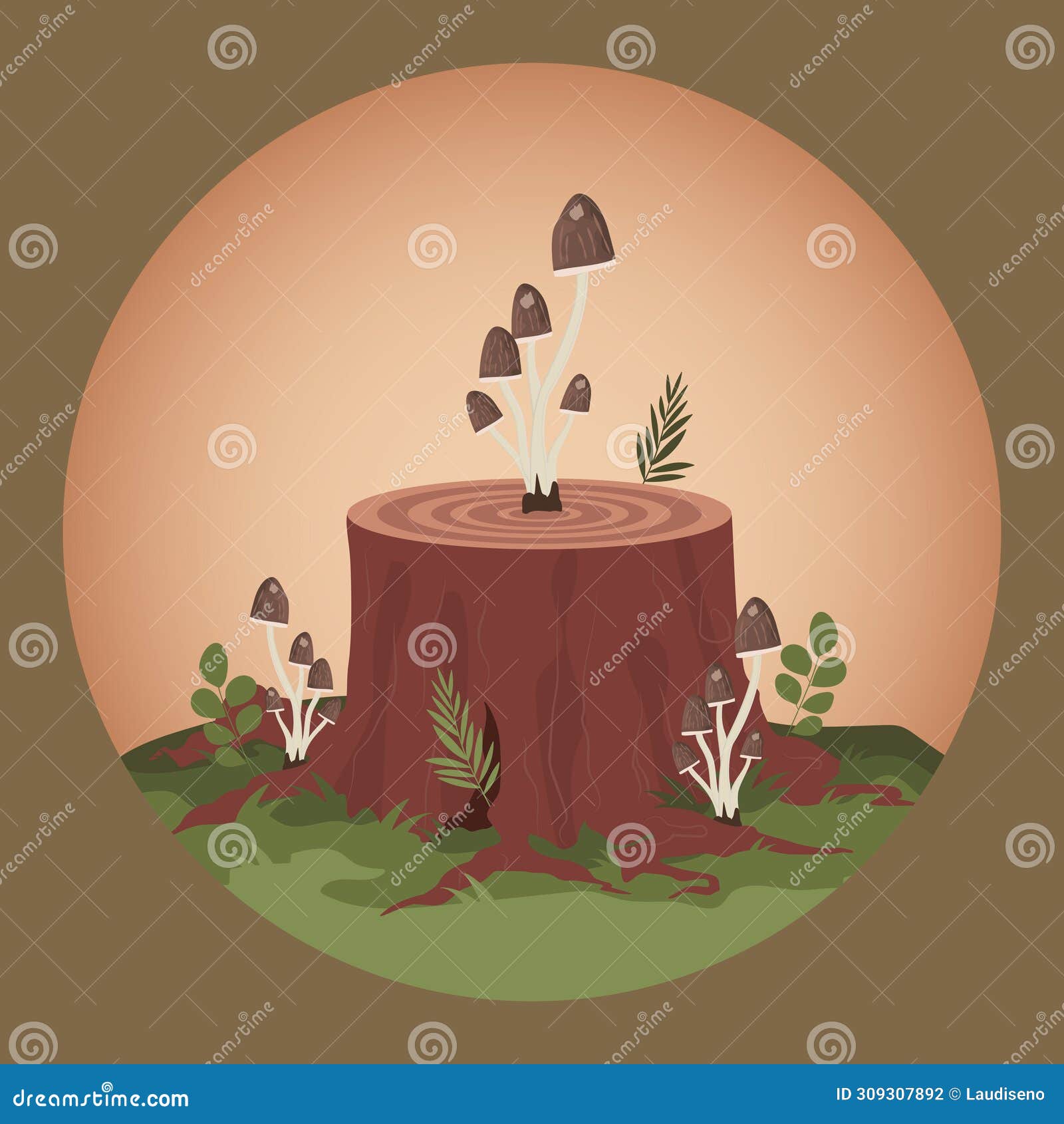 Colored Realistic Mushroom on Log Vector Stock Vector - Illustration of ...