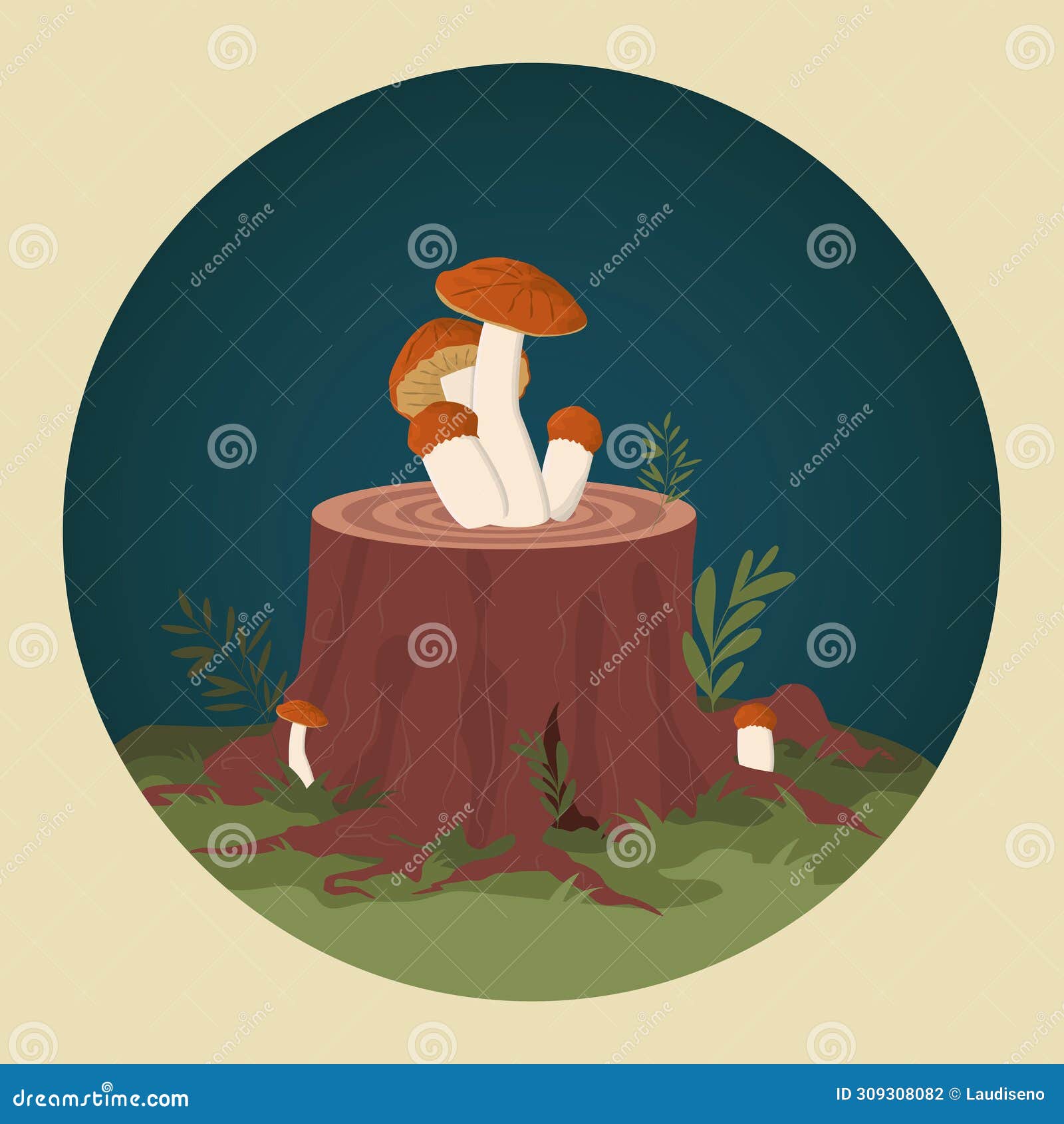 Colored Realistic Mushroom on Log Vector Stock Vector - Illustration of ...