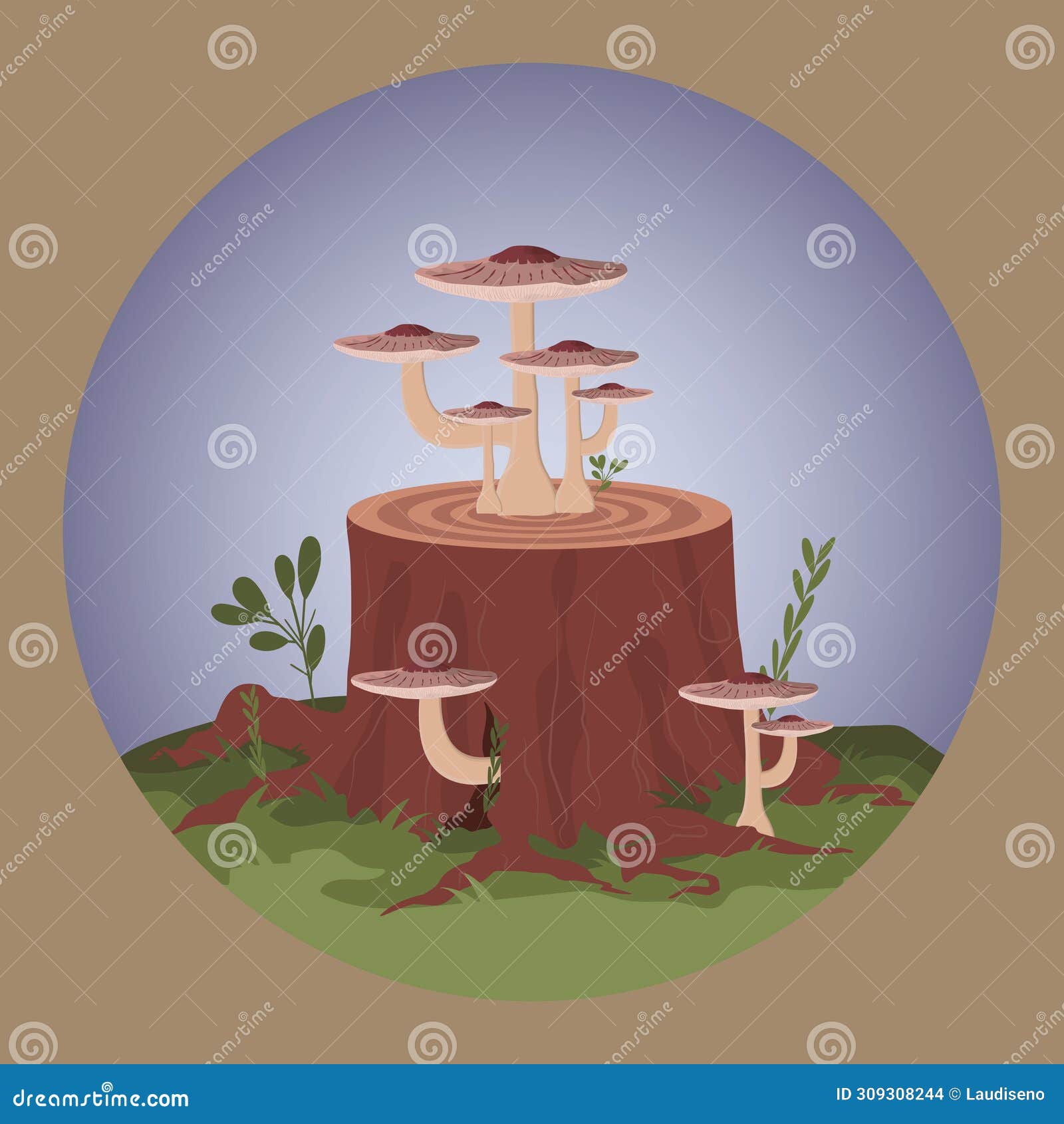 Colored Realistic Mushroom on Log Vector Stock Vector - Illustration of ...