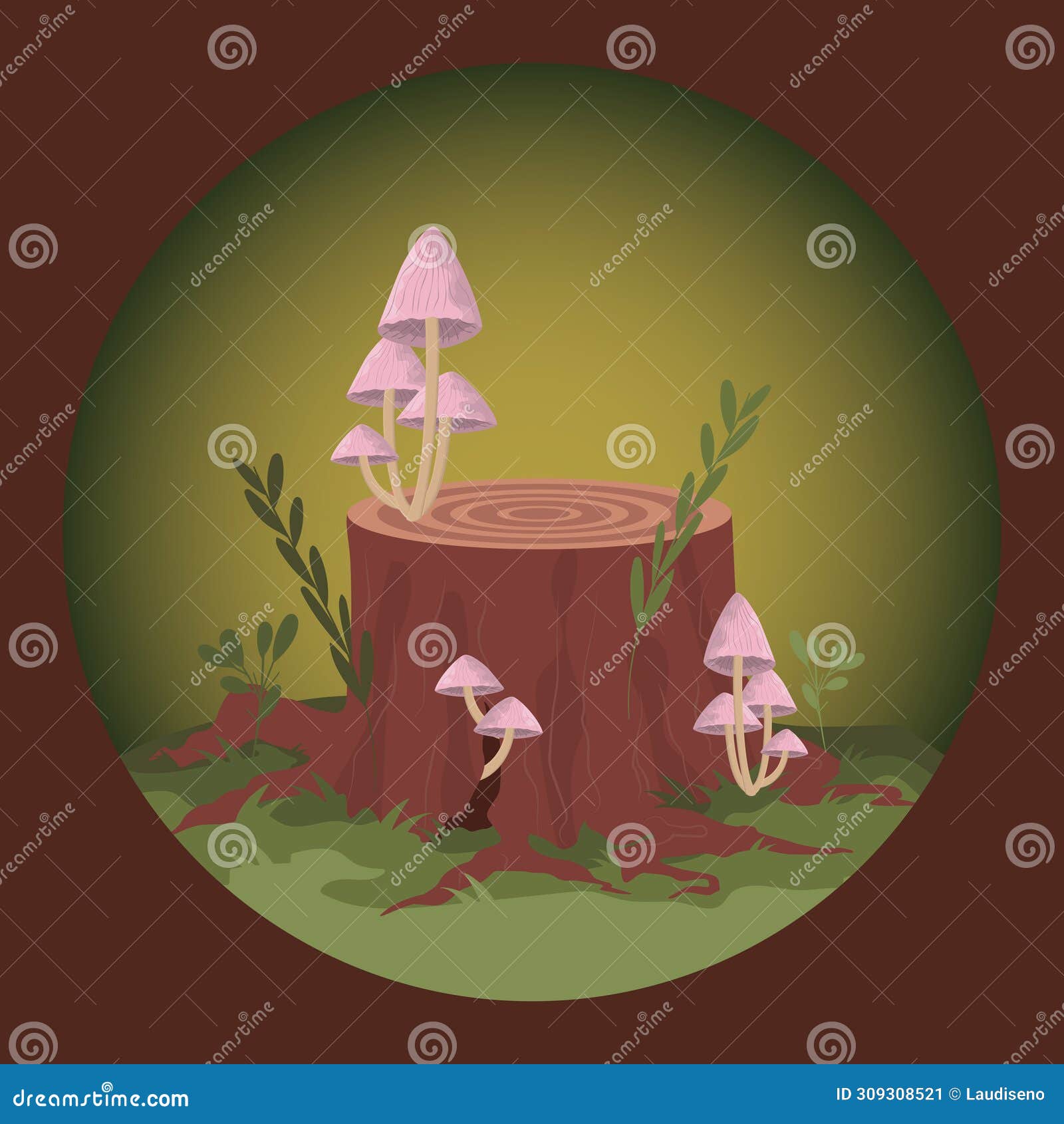Colored Realistic Mushroom on Log Vector Stock Vector - Illustration of ...