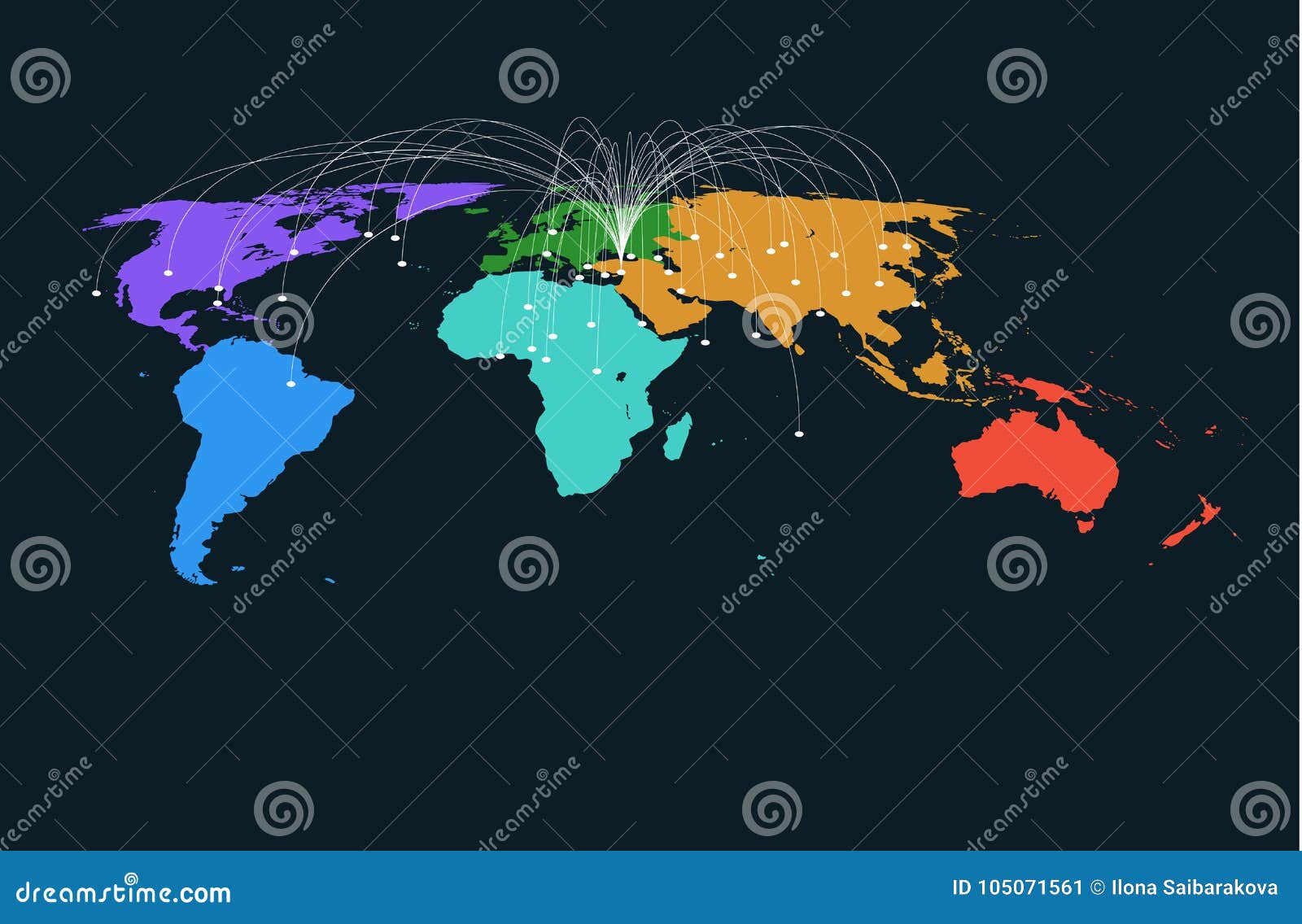 Colored Region World Map Vector Background. Stock Vector - Illustration ...