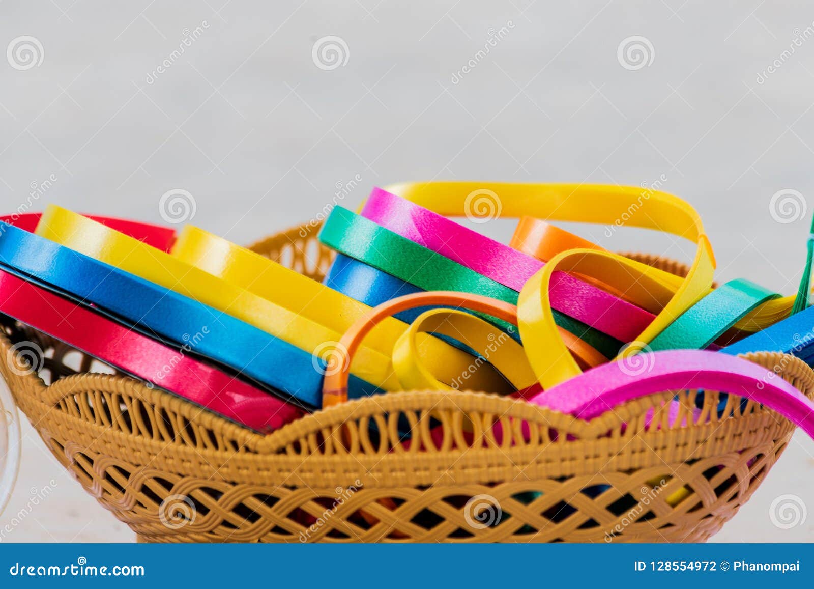Colored Ribbons in Rolls on a Basket. Stock Photo - Image of color ...