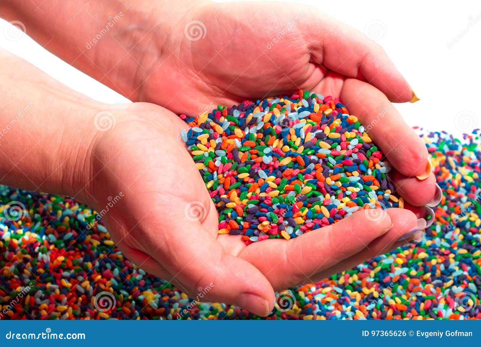 Colored Rice for the Development of Fine Motor Skills Stock Photo ...