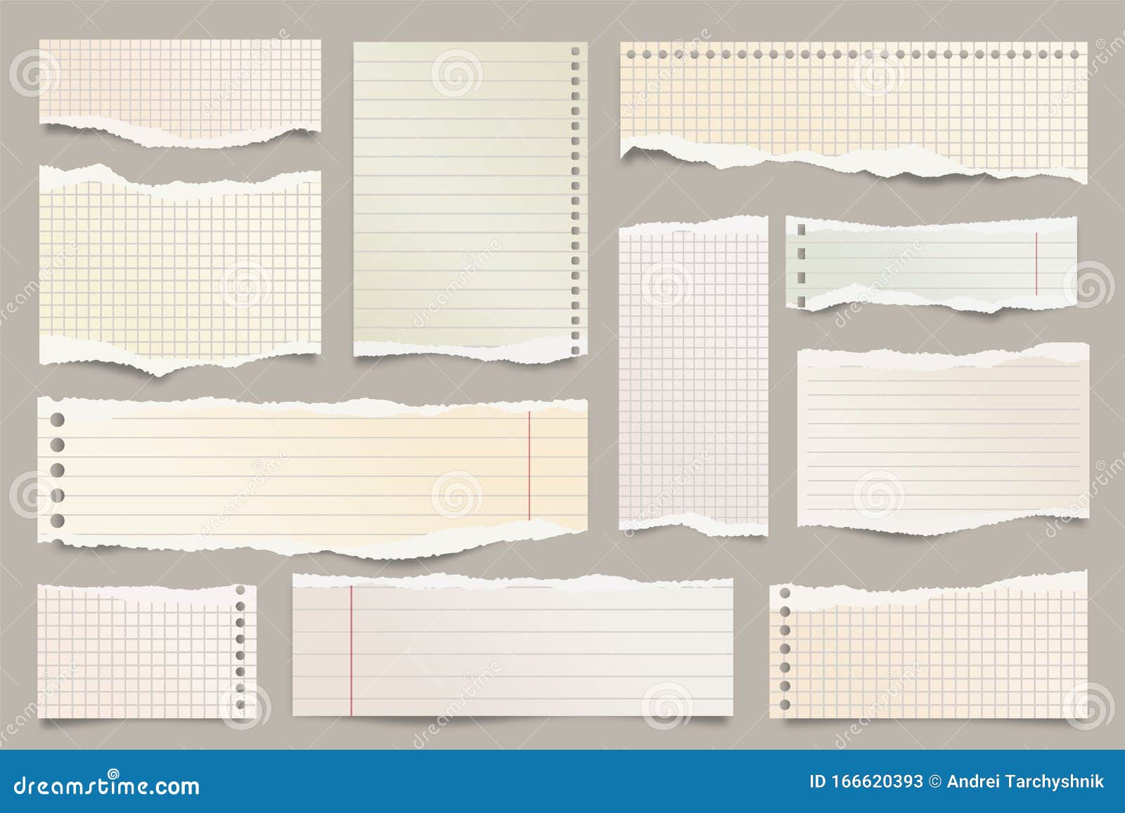 Colored Ripped Lined Paper Strips Collection. Realistic Paper Scraps ...