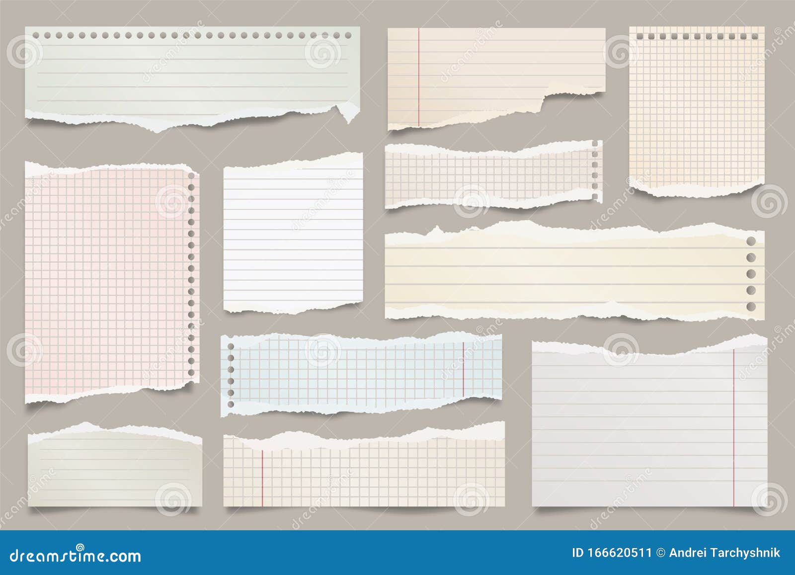 Colored Ripped Lined Paper Strips Collection. Realistic Paper Scraps ...