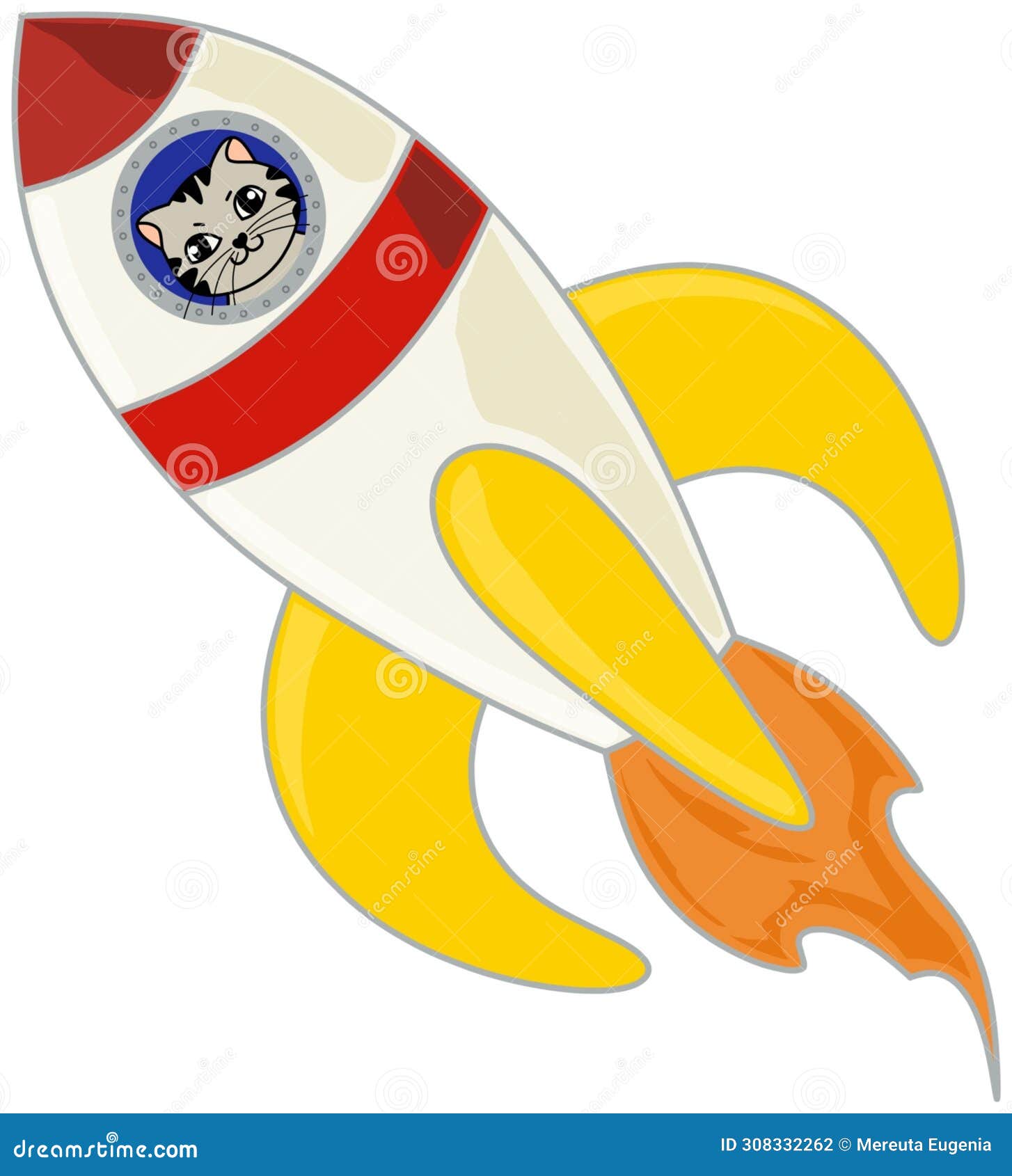 Colored rocket with a cat stock photo. Illustration of color - 308332262