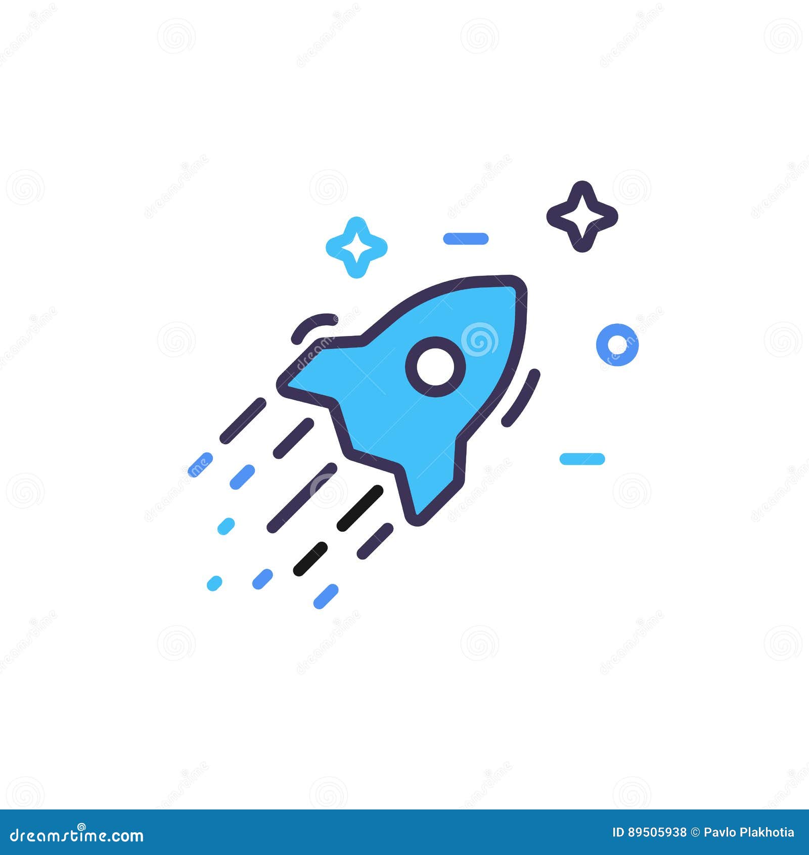 Colored Rocket Ship and Stars Icon in Flat Design. Simple Spaceship ...