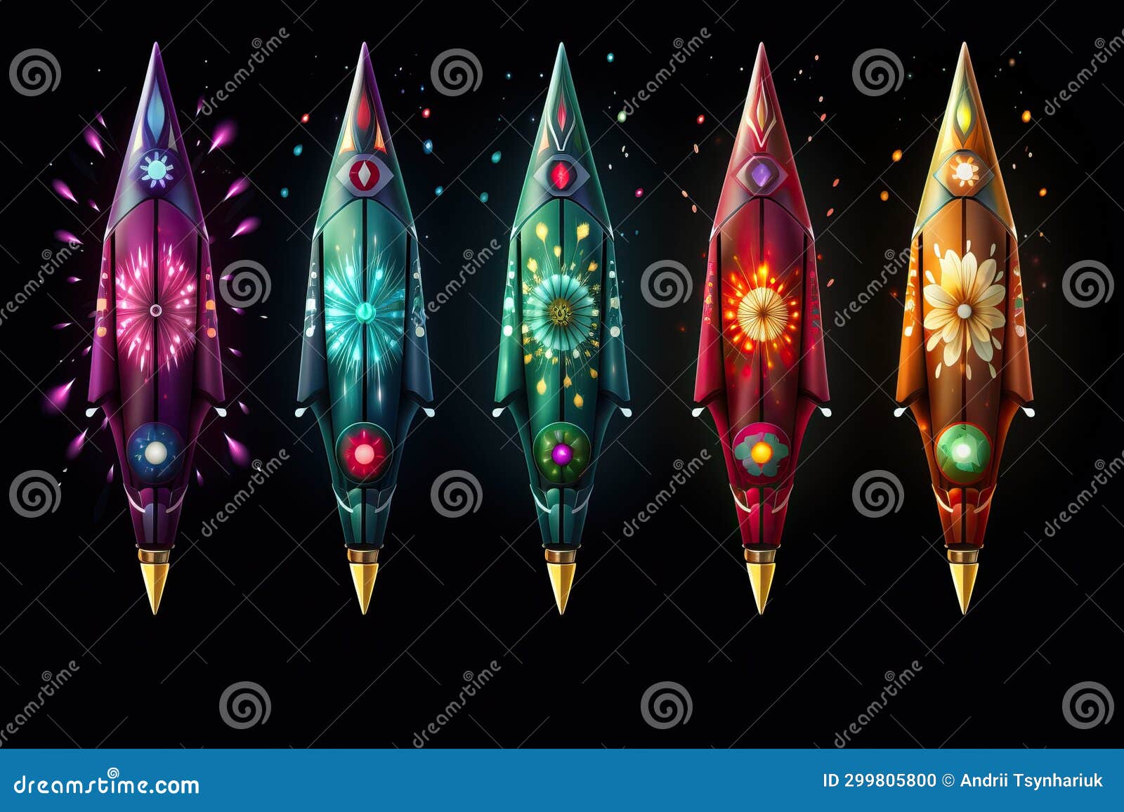 Colored Rockets for Launching Fireworks. a Set of Pyrotechnic Rockets ...