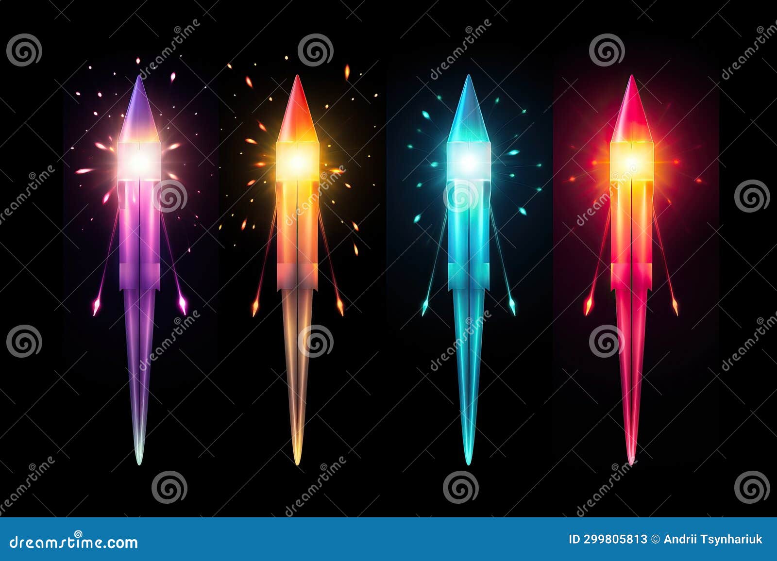 Colored Rockets for Launching Fireworks. a Set of Pyrotechnic Rockets ...