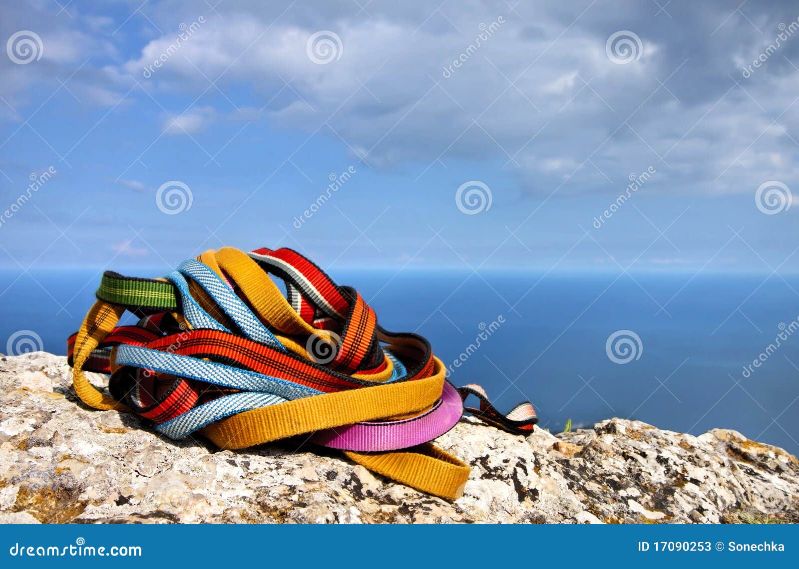 Colored ropes on the rock stock image. Image of equipment - 17090253