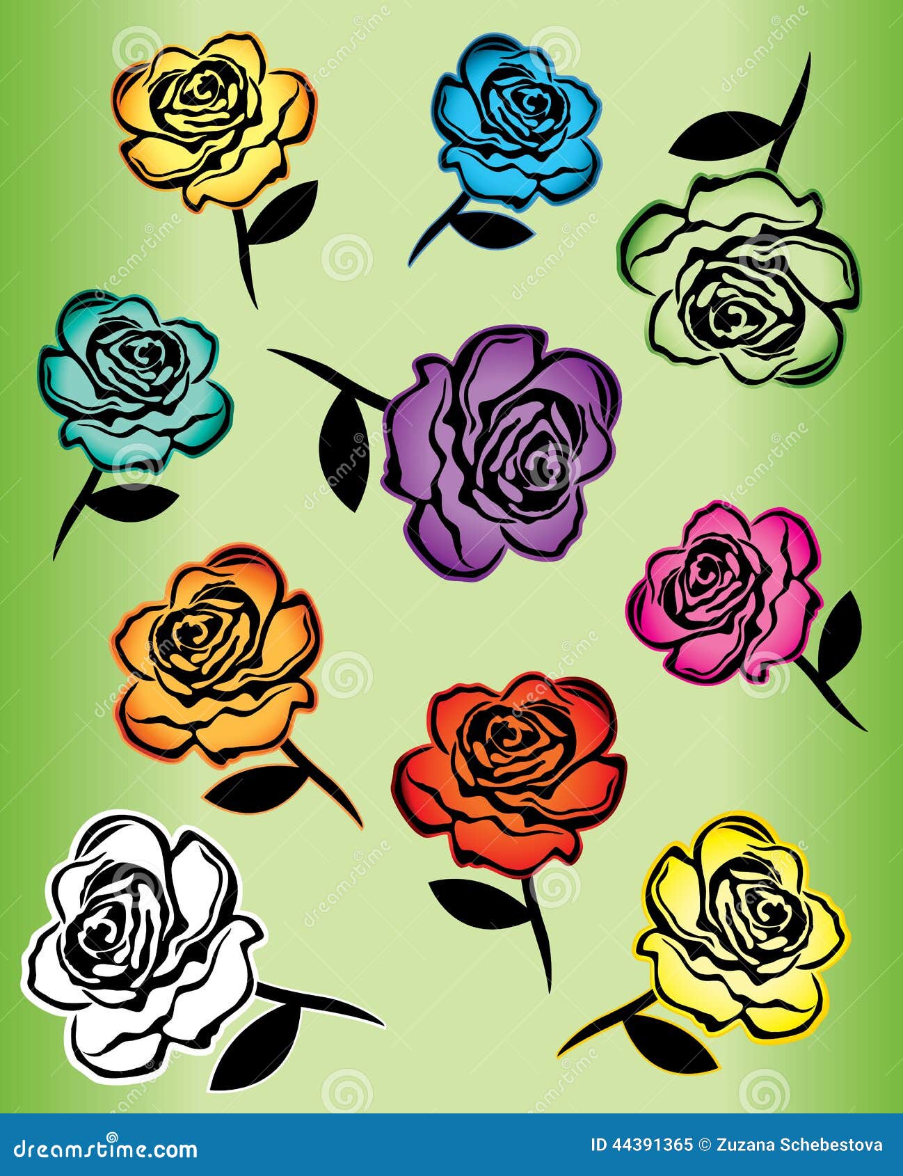 Colored Roses Design Illustration Stock Illustration - Illustration of ...