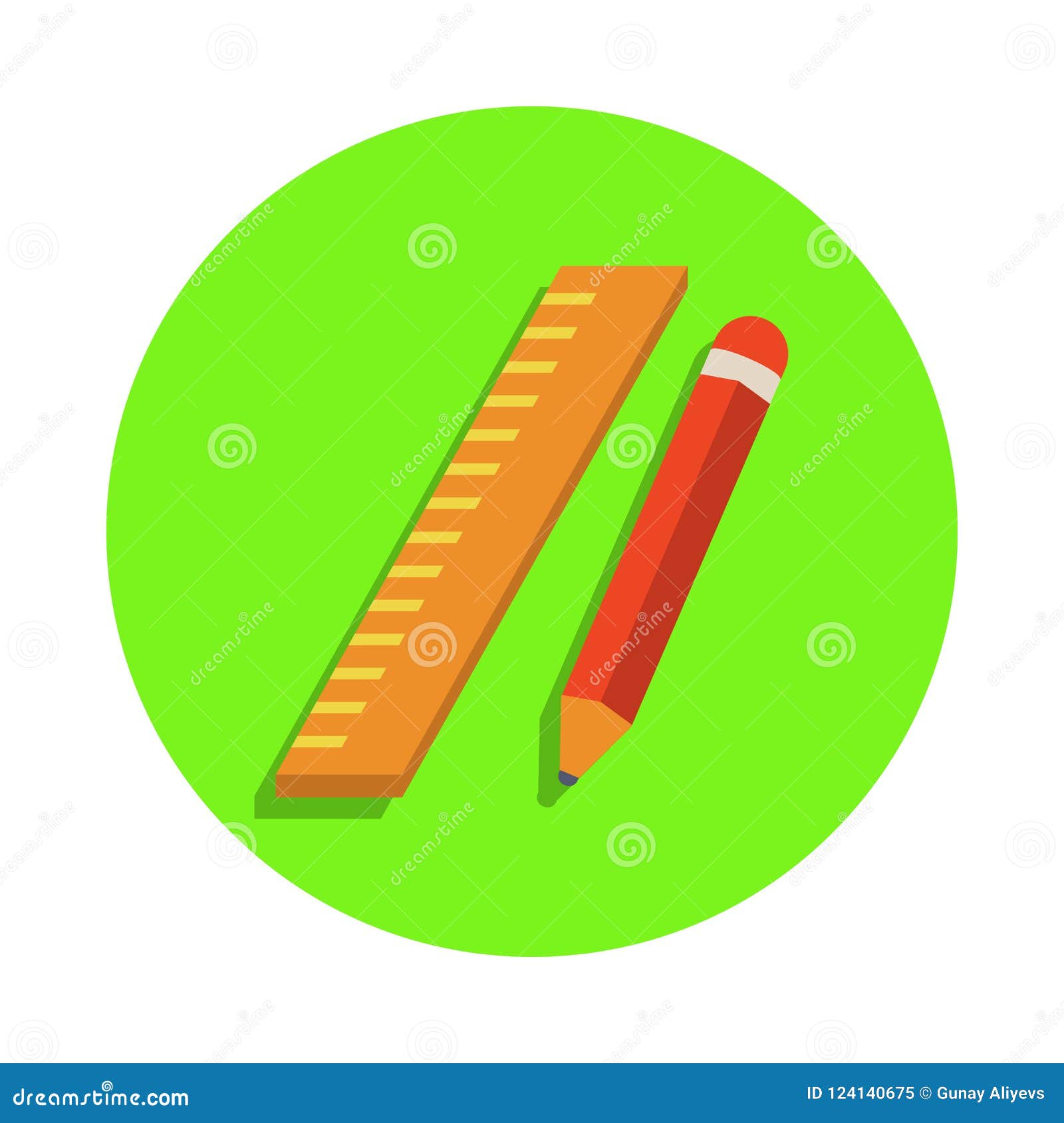 Colored Ruler and Pencil in Green Badge Icon. Element of Science and ...