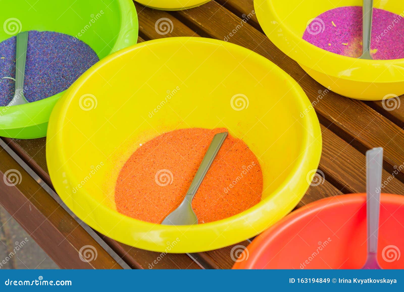Colored Sand in Plastic Bowls. Workshop for Making Sand Pictures for ...