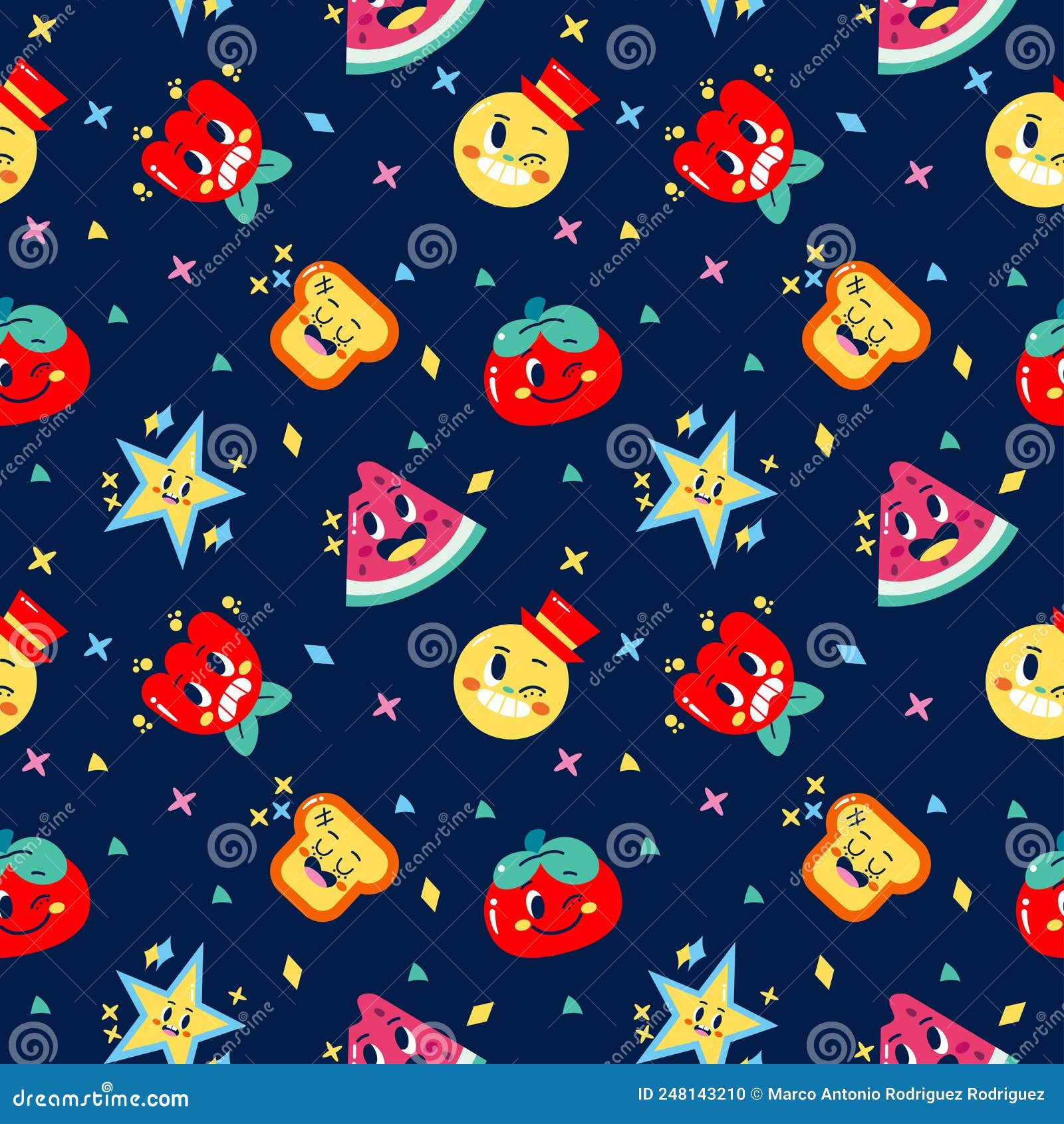 Colored Seamless Pattern Background with Different Emotes Vector Stock ...