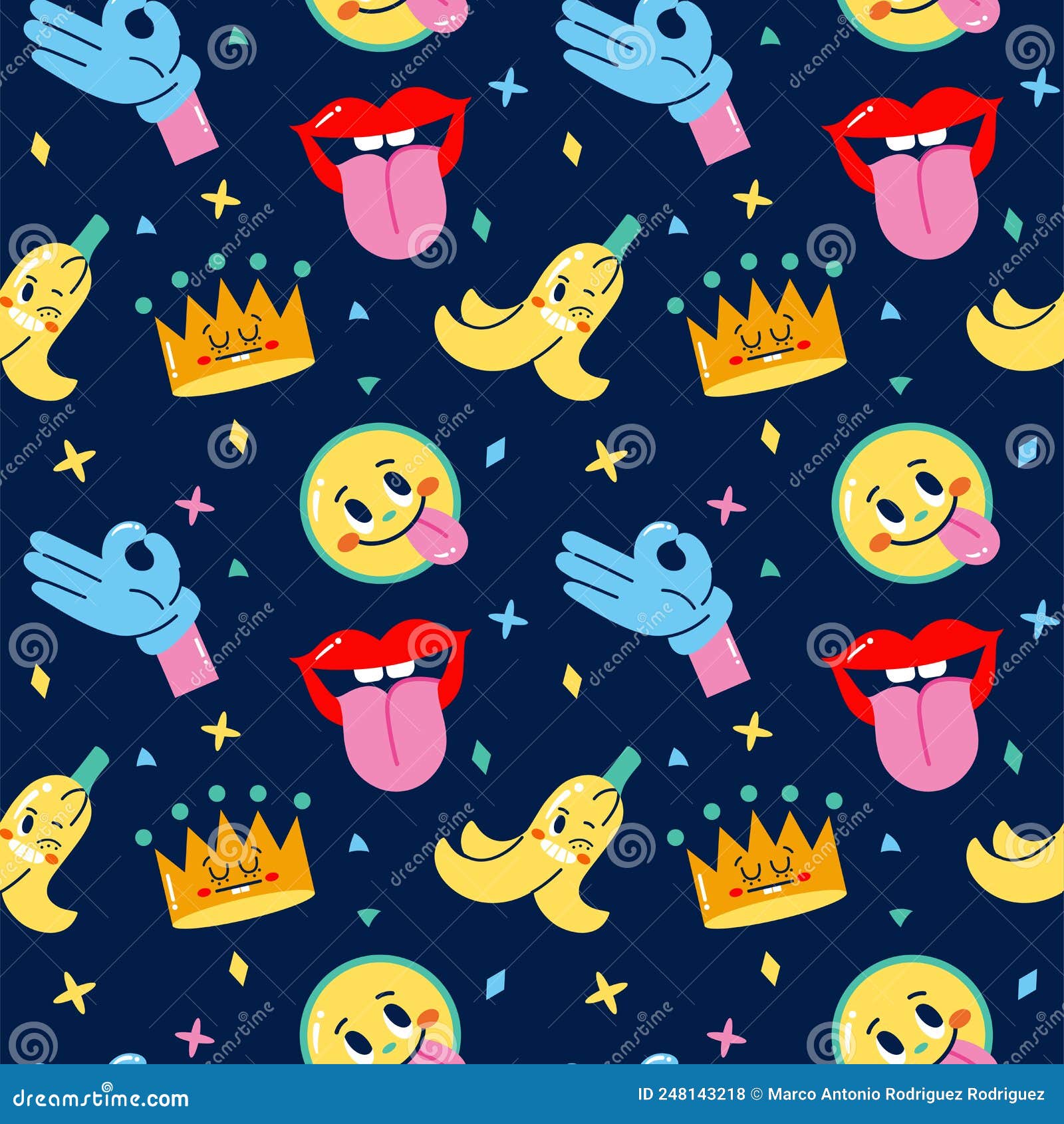 Colored Seamless Pattern Background with Different Emotes Vector Stock ...