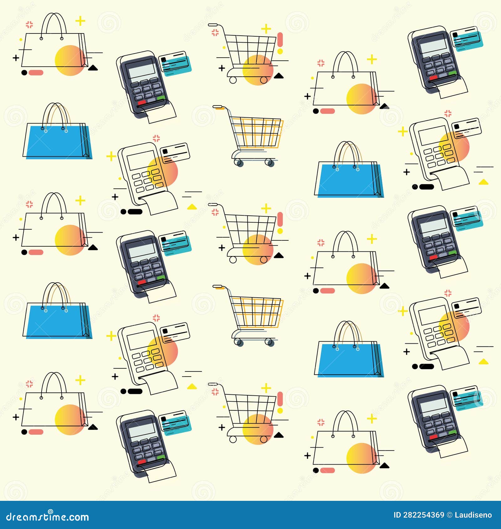 Colored Seamless Pattern Background with Shopping Icons Vector Stock ...