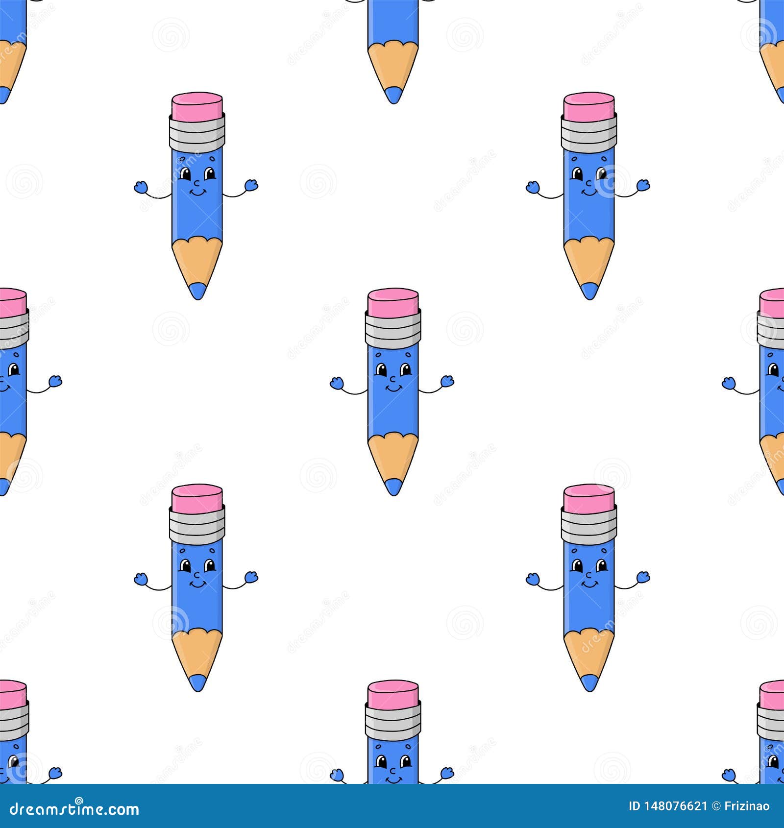 Colored Seamless Pattern with Cute Cartoon Character. Simple Flat ...