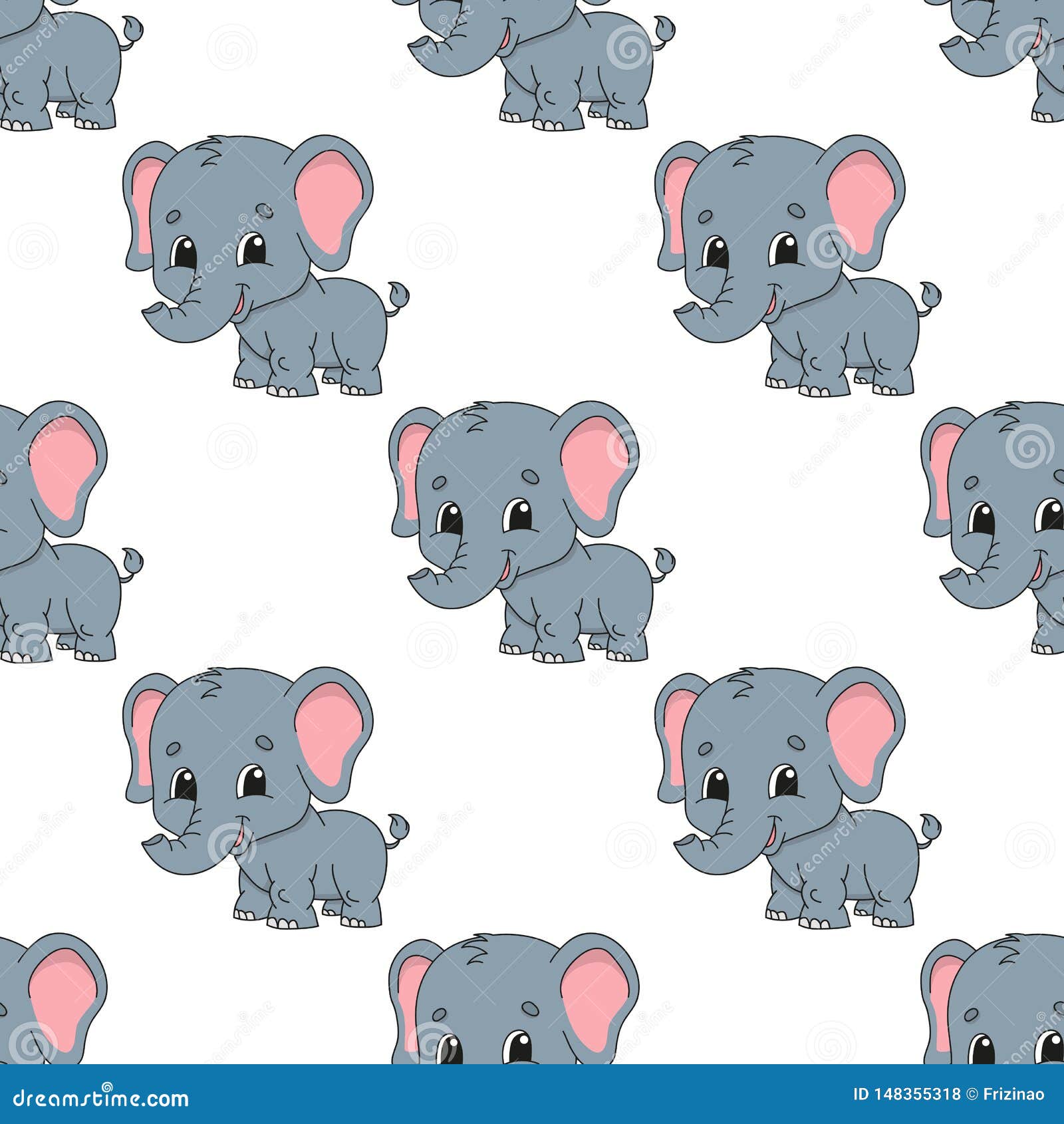 Happy Elephant. Colored Seamless Pattern with Cute Cartoon Character ...
