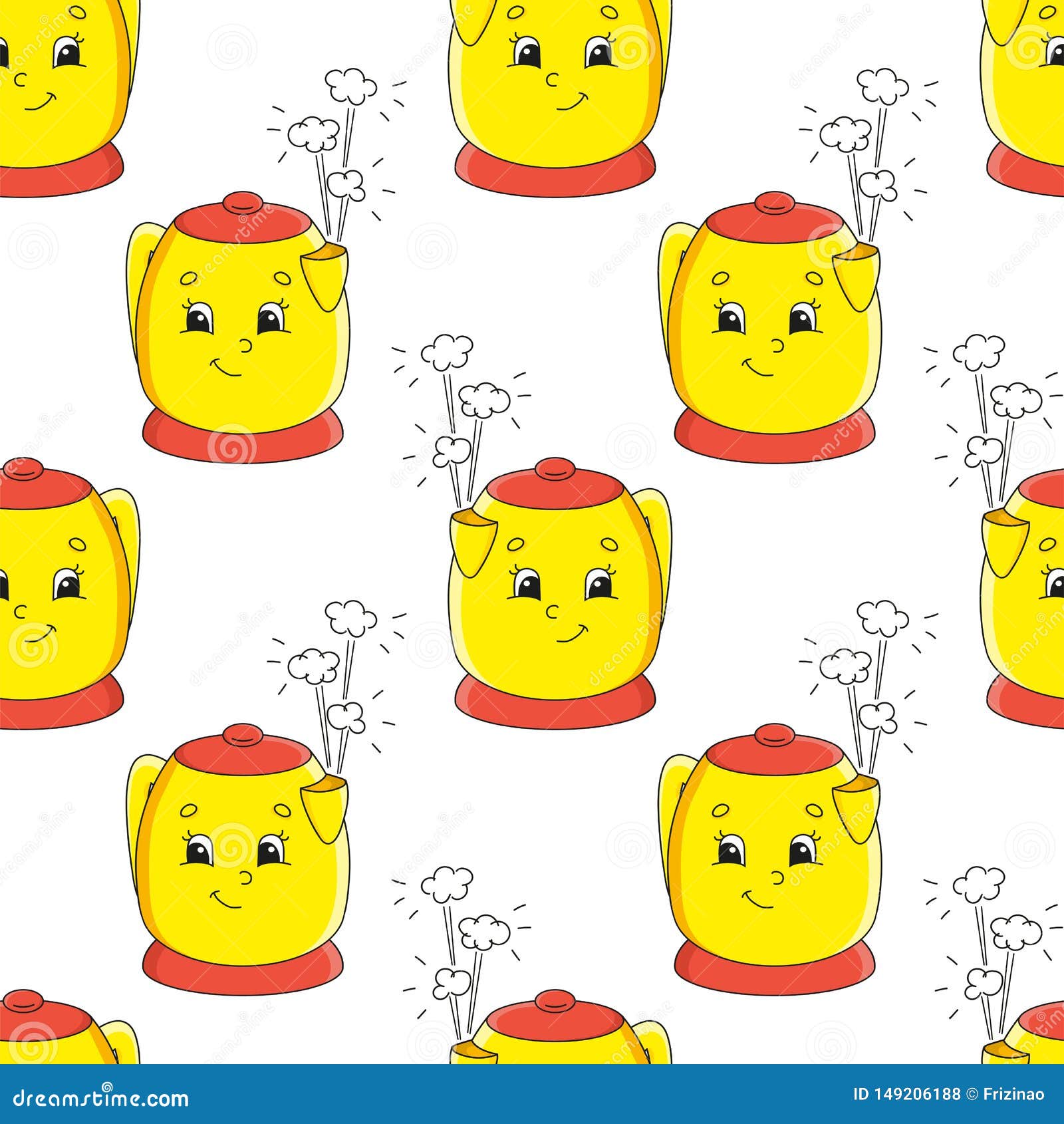 Colored Seamless Pattern with Cute Cartoon Character. Simple Flat ...