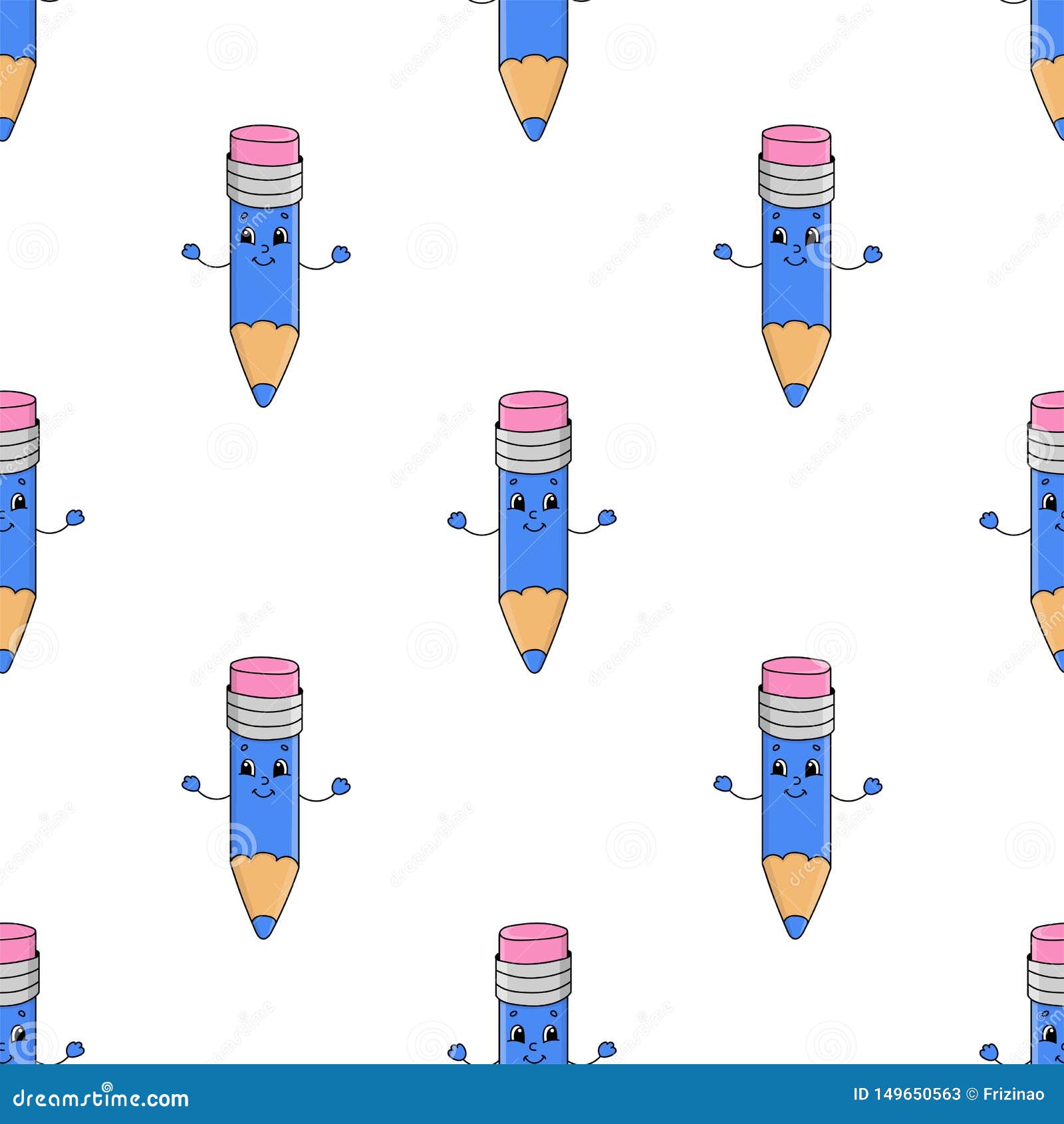 Colored Seamless Pattern with Cute Cartoon Character. Simple Flat ...