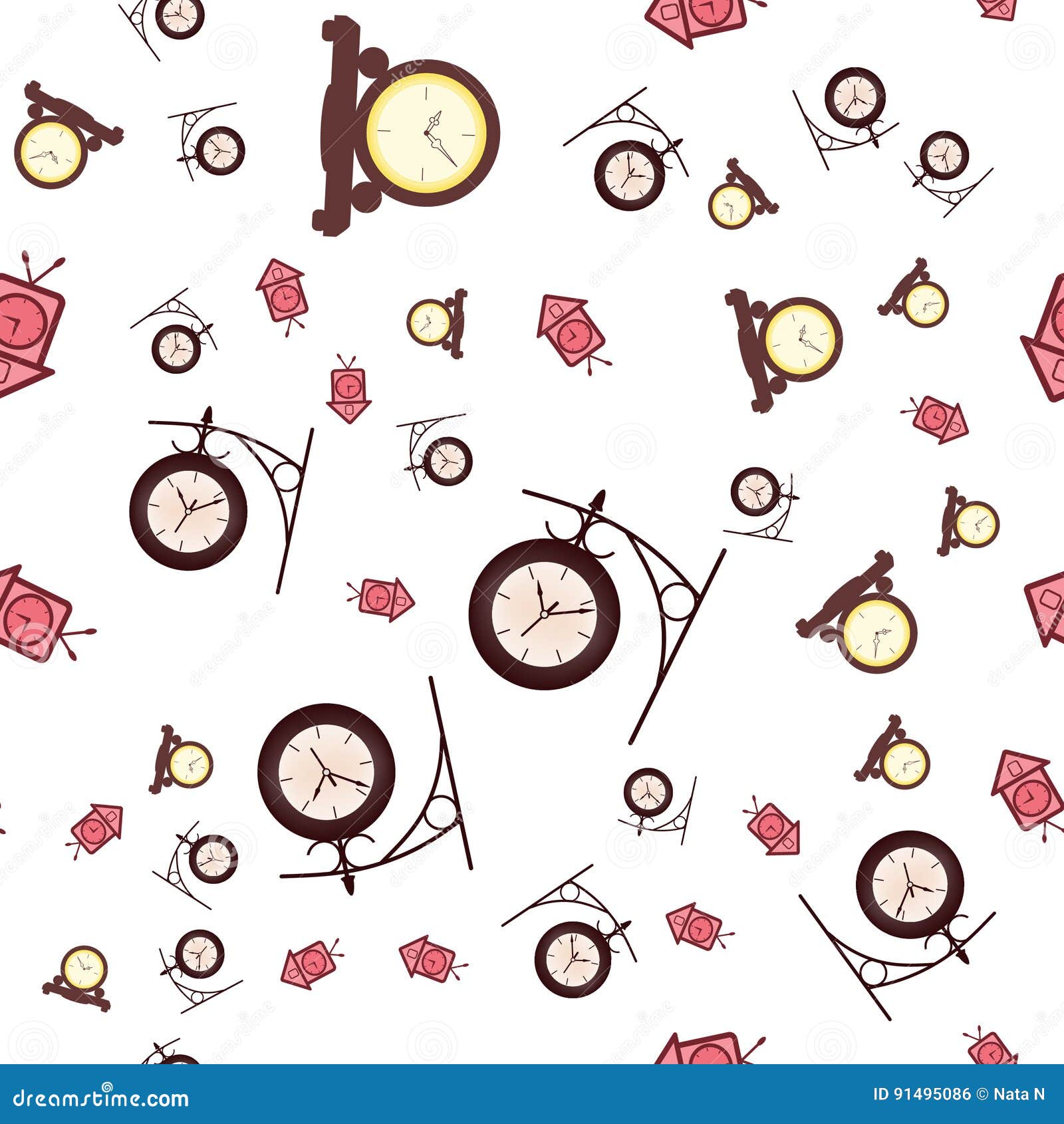 Colored Seamless Pattern with the Different Types of Clock Stock Vector ...