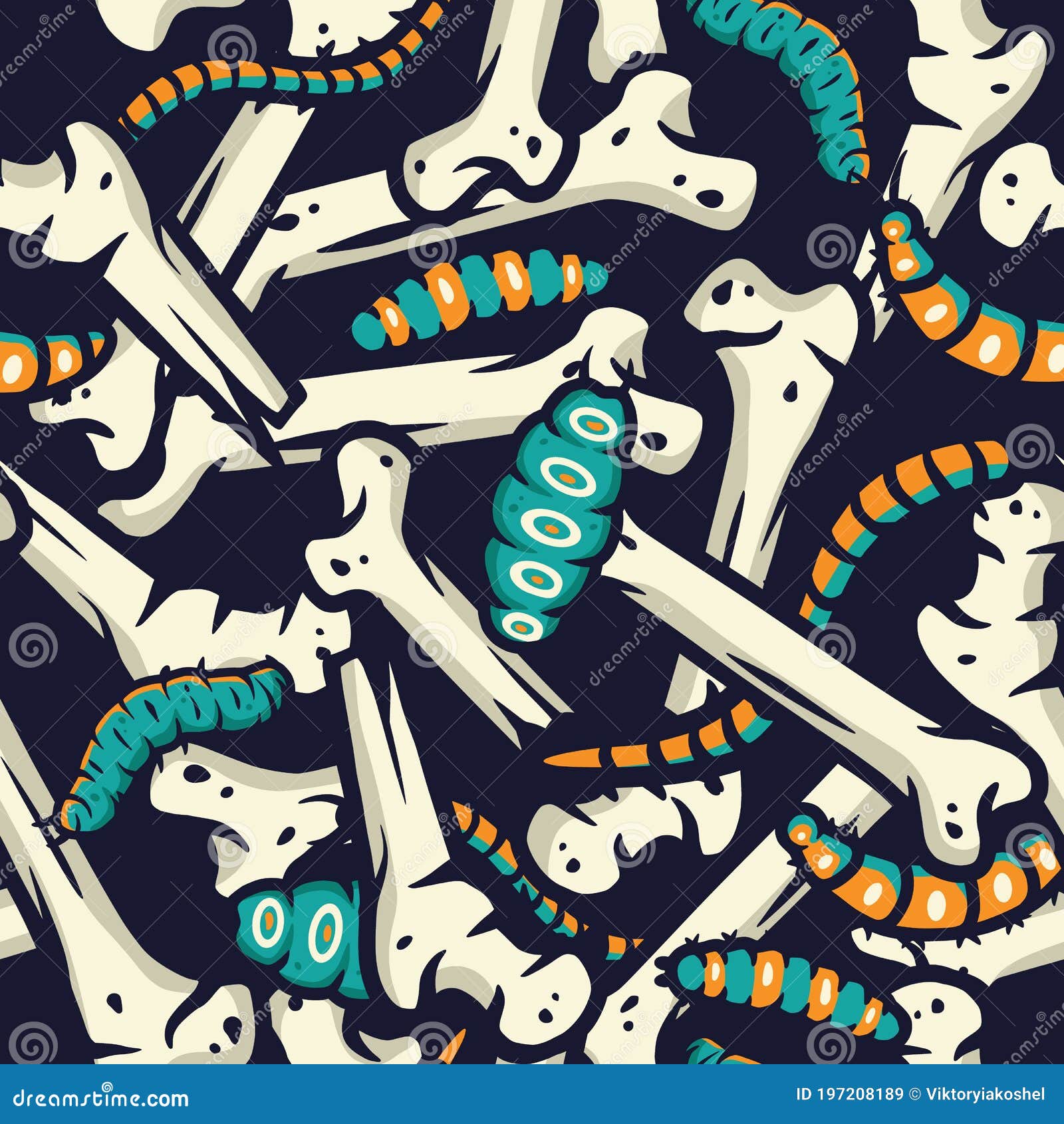 Pattern with Caterpillar Bones for Halloween Party Stock Vector ...