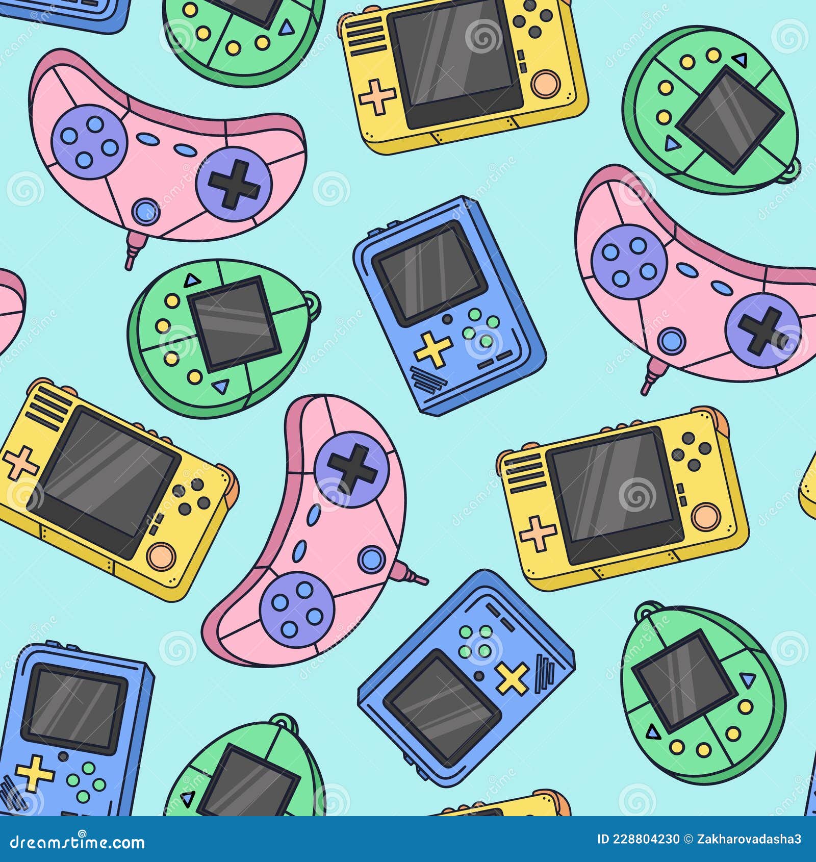 Colored Seamless Pattern of Retro Console Prints. Vector Illustration ...