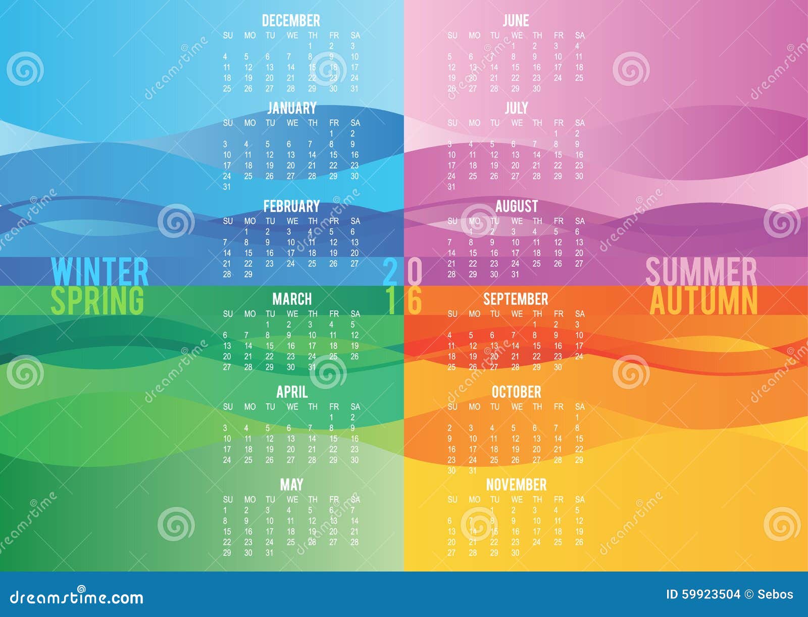 Colored Seasonal Wave Calendar 2016 Stock Vector - Illustration of line ...