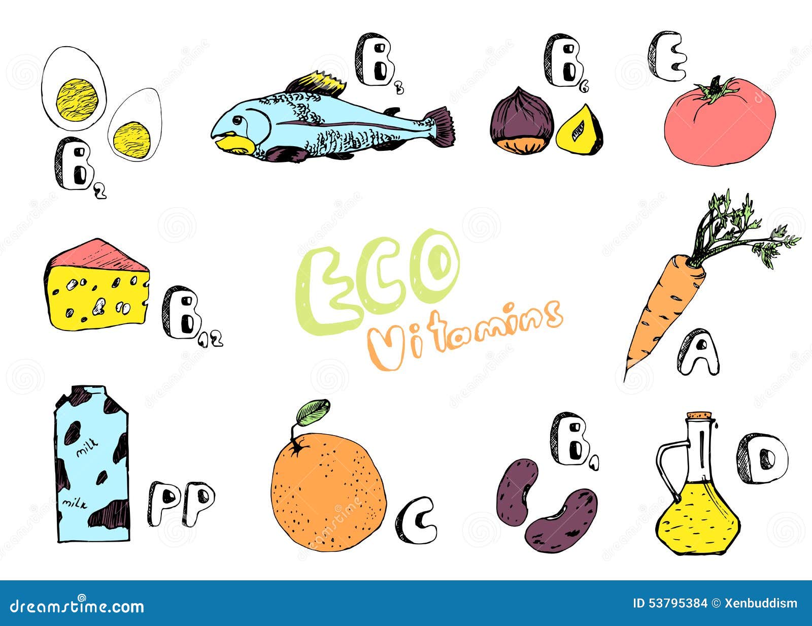 Colored Set of Basic Vitamins from Food Stock Illustration ...