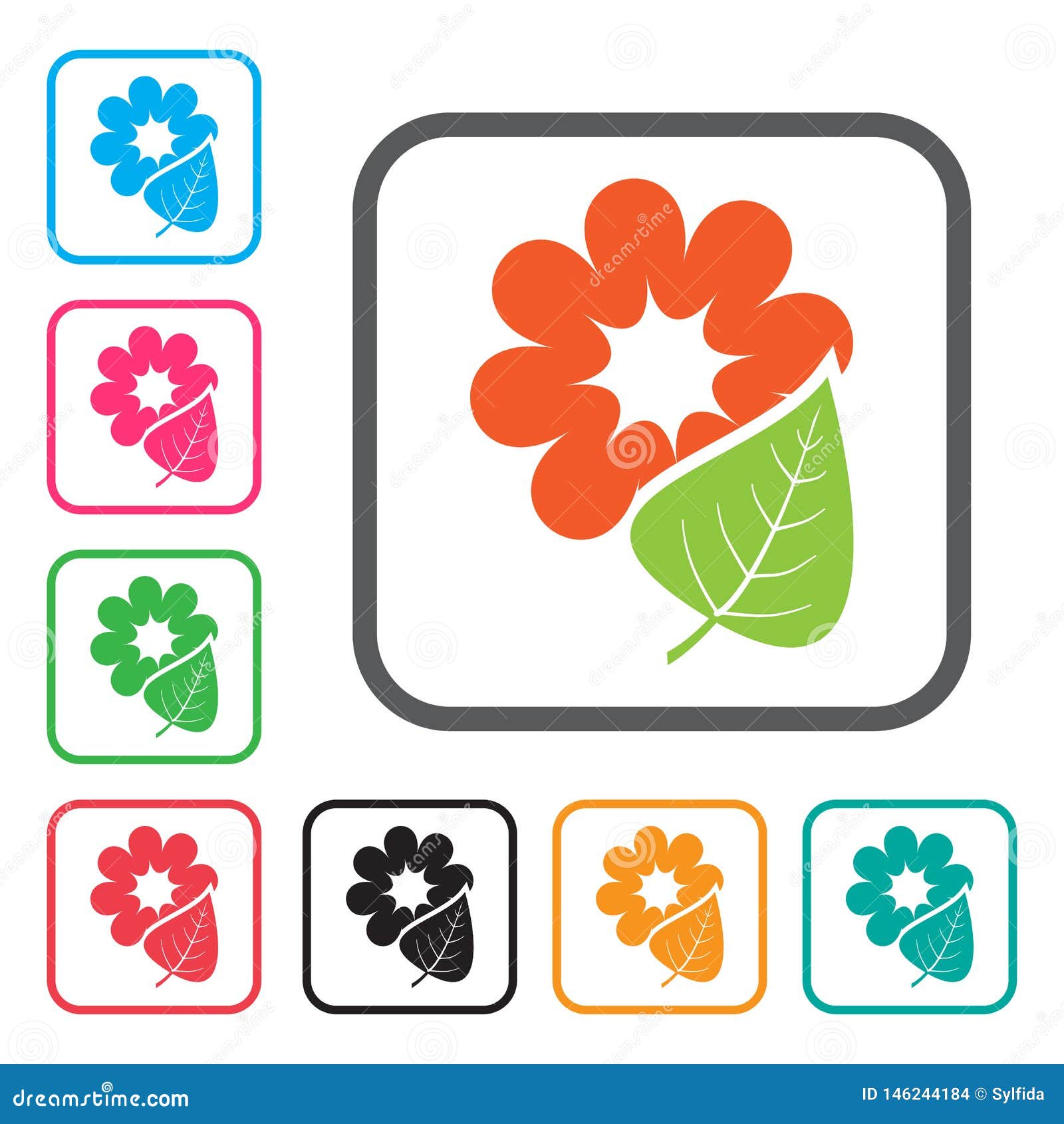 Colored Set of Flower with Leaf Icon. Vector Stock Illustration ...