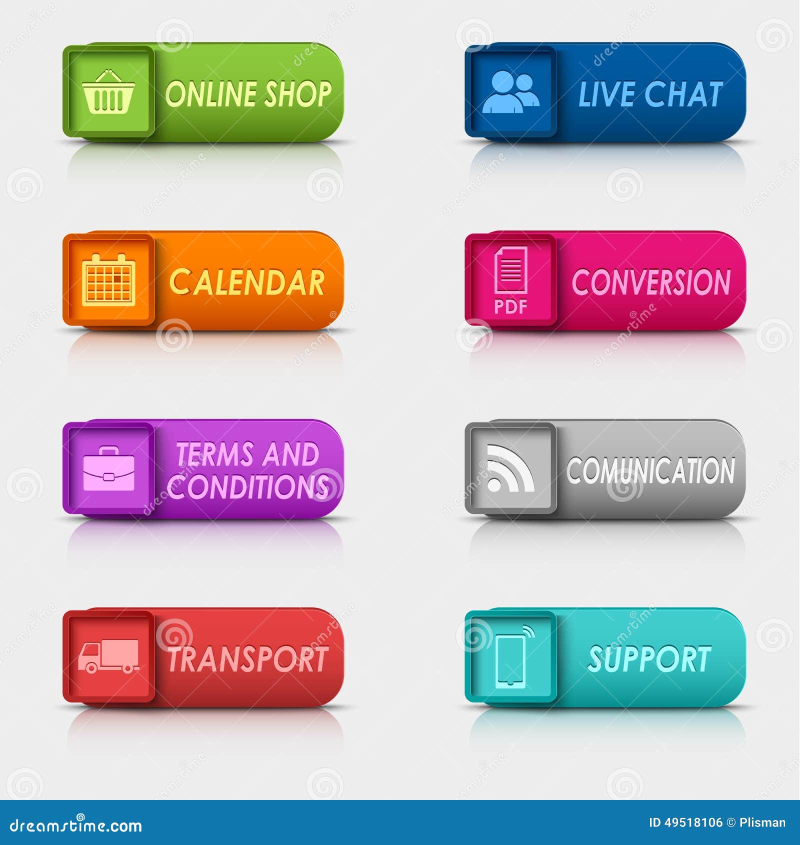 Colored Set Rectangular Square Web Buttons Stock Vector - Illustration ...