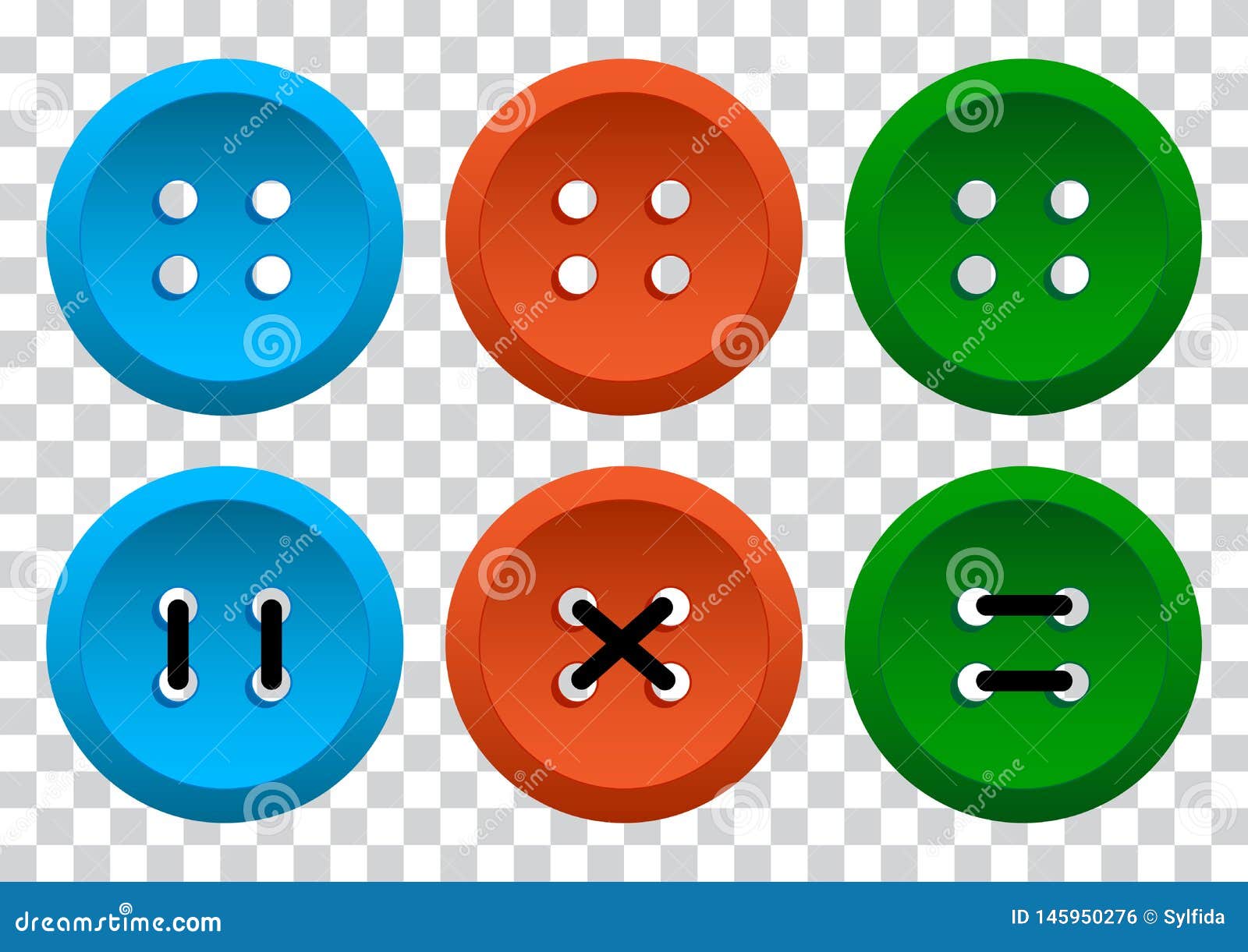 Colored Set of Round Clothing Buttons with Thread. Vector Illustration ...