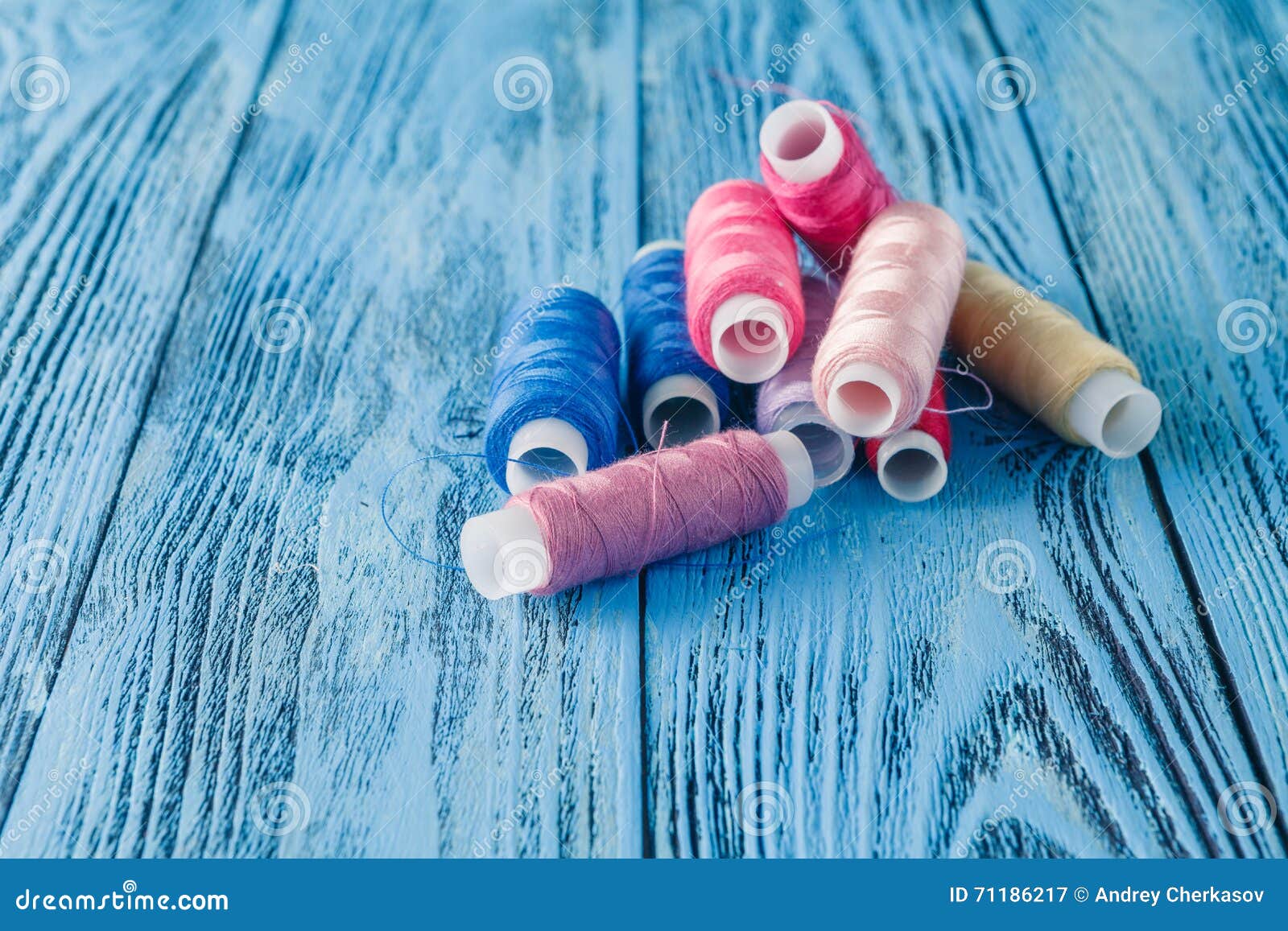 Colored Sewing Threads on a Old Work Table Stock Image - Image of macro ...