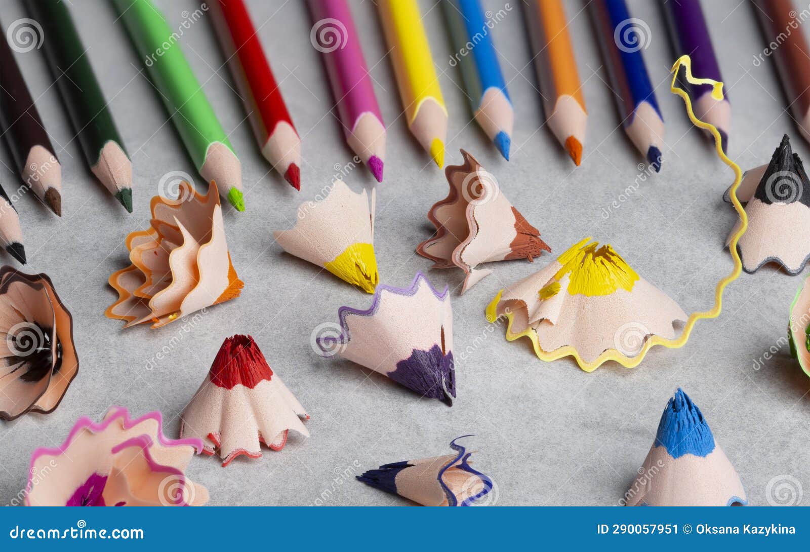 Colored Sharp Pencils and Colored Pencil Shavings. Stock Image - Image ...